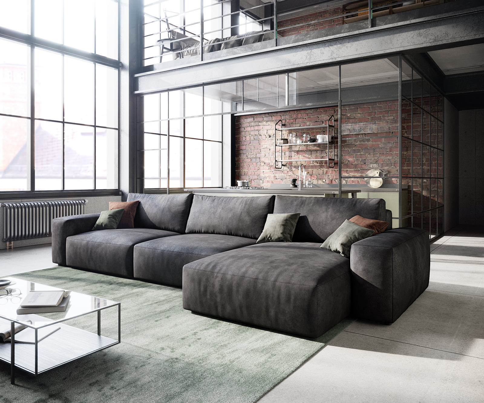 DELIFE Ecksofa Lanzo L 360x160 cm Mikrofaser Vintage