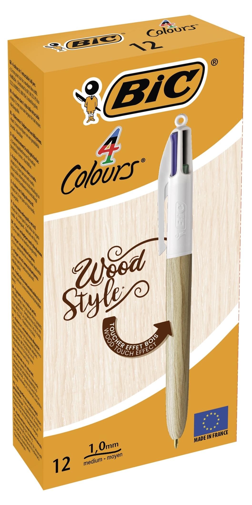 BIC 508964 Vysúvacie biro 4 farby Wood Style Guľôčkové perá