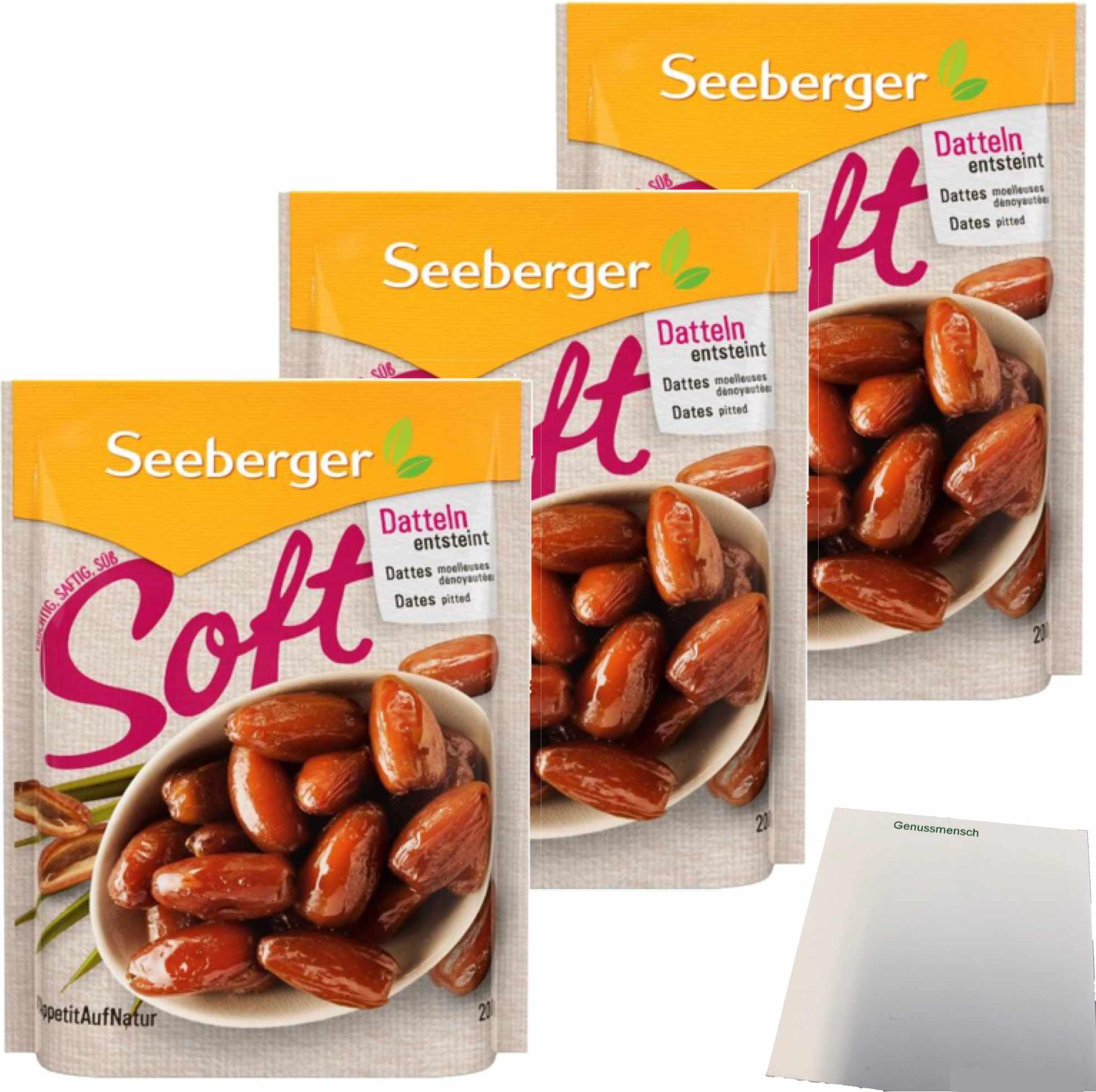 Seeberger Soft-Datteln 3er Pack (3x200g Packung) + usy
