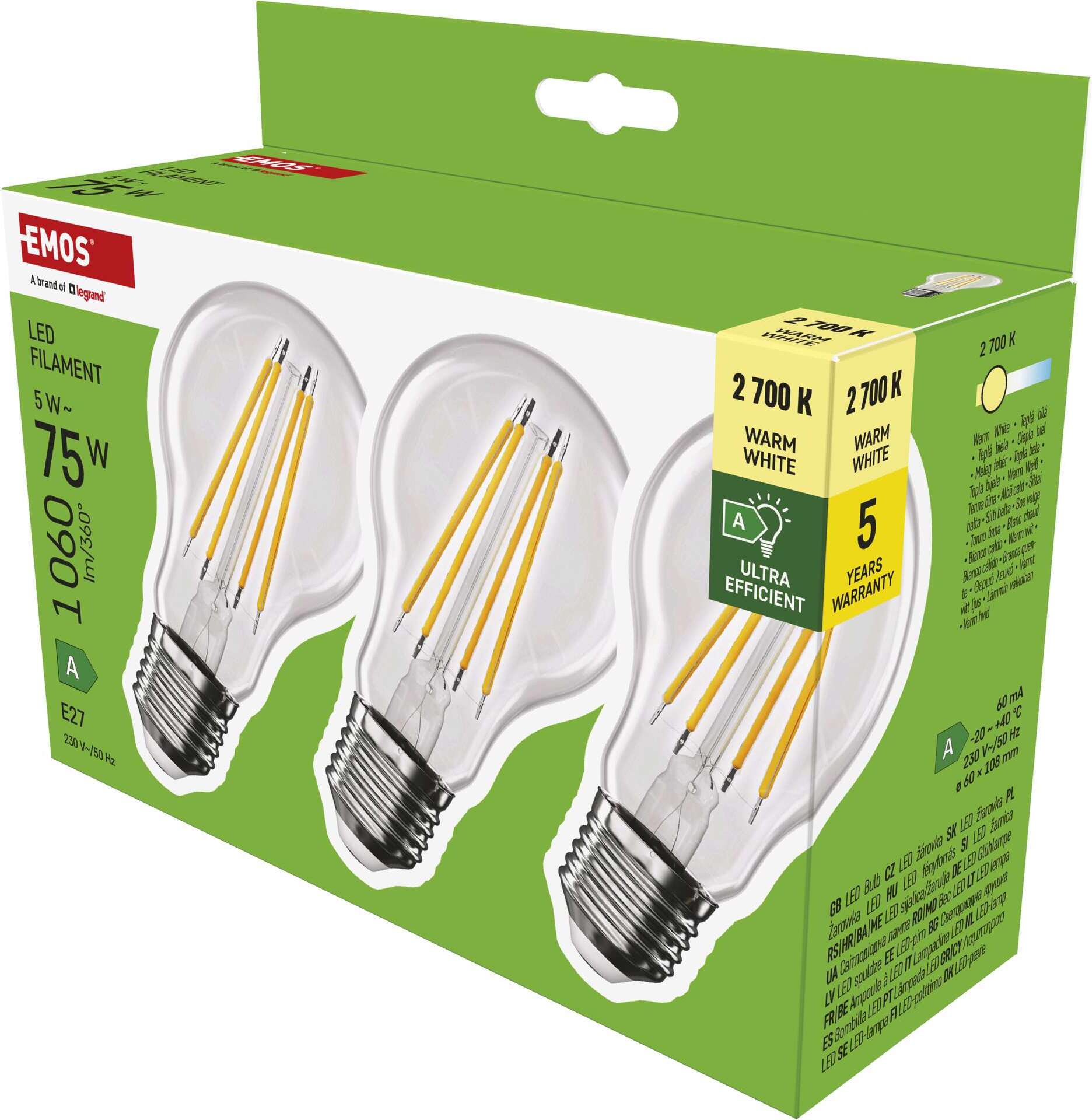 EMOS LED žárovka Filament A60 / E27 / 5 W (75 | Kaufland.cz