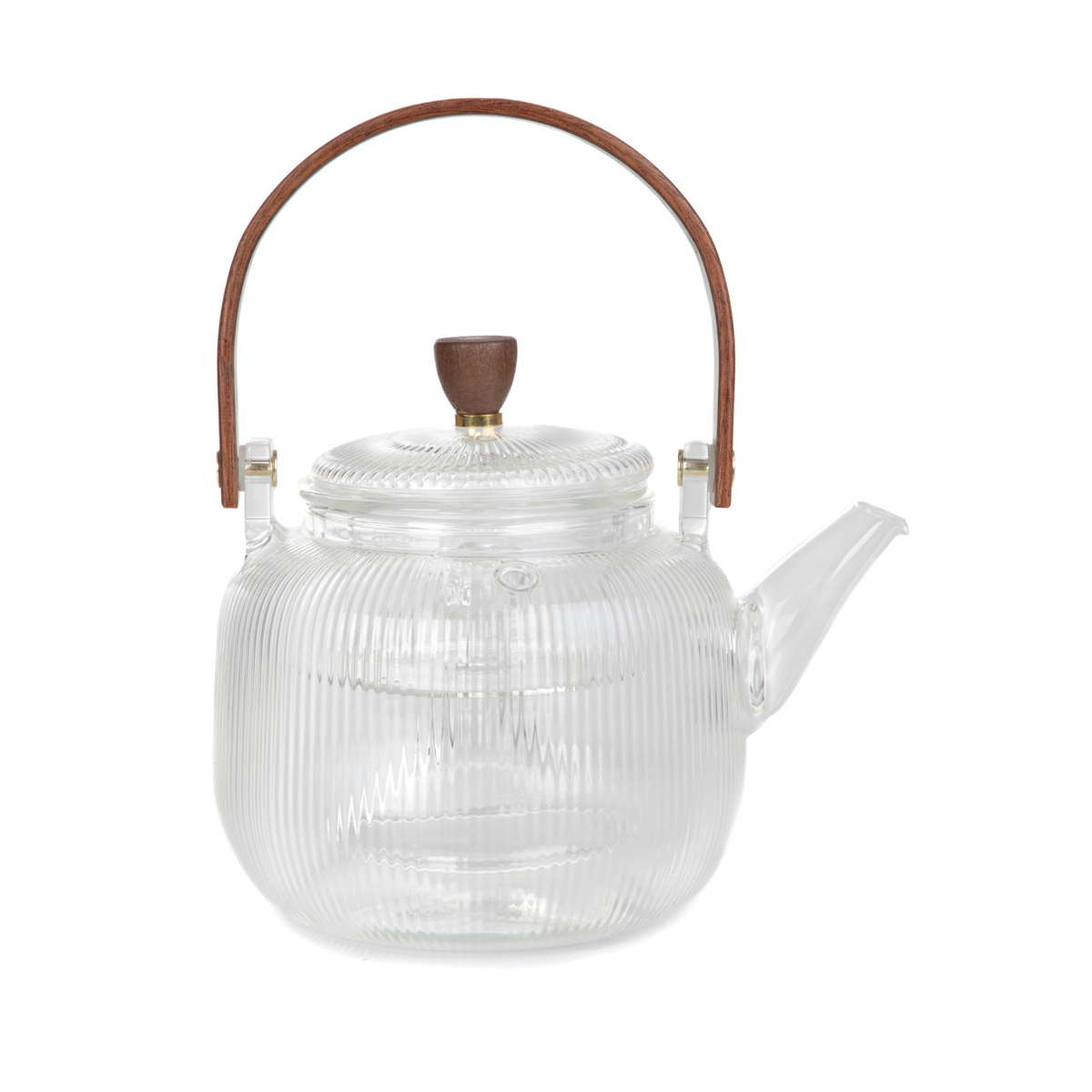 Skleněná konvice | ELSIE | drážkovaný s dřevěným víkem a