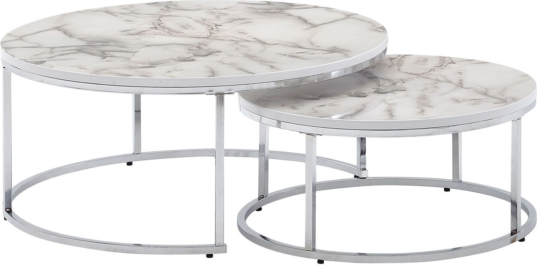 WOHNLING Table basse 2 pièces blanc argenté aspect marbre