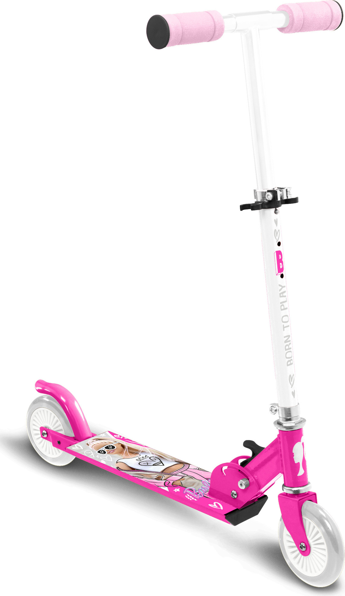trottinette 2 roues Barbie frein à pied pliable rose