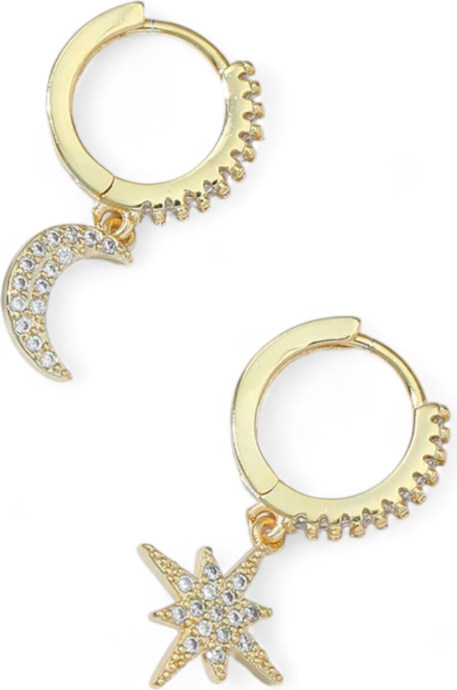 Creolen Stern und Mond. Goldfarben mit Zirkonia Creolen