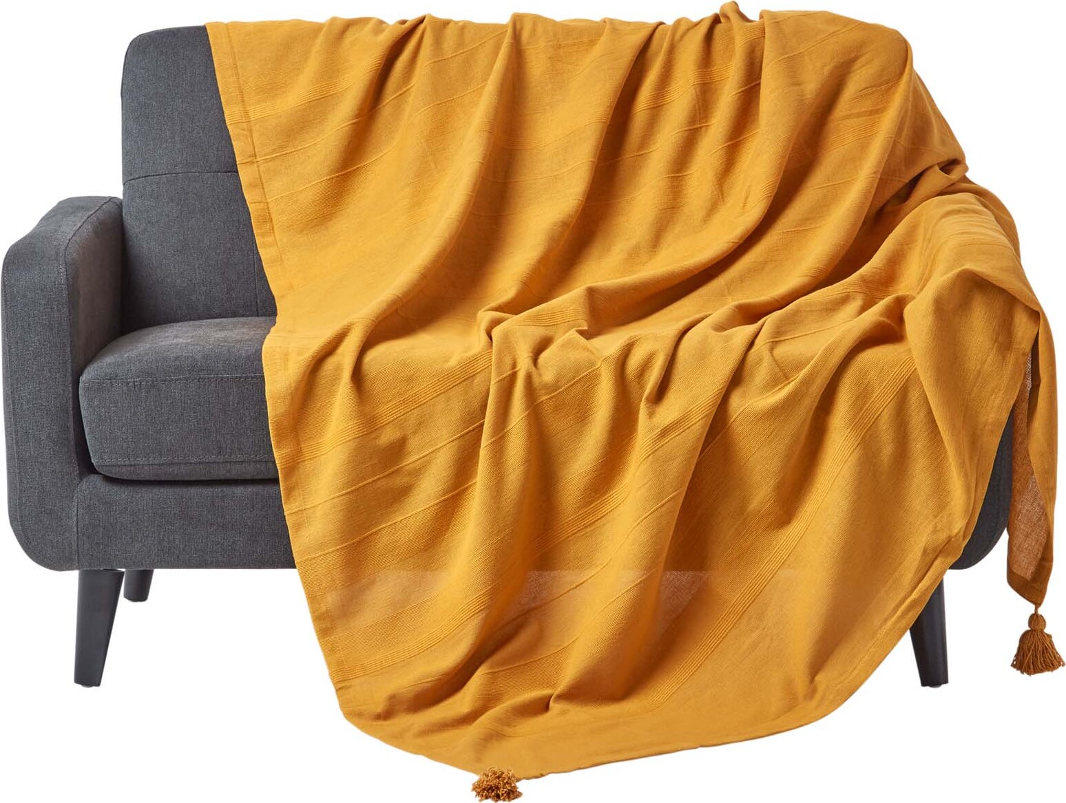HOMESCAPES Tagesdecke Rajput, 100% Baumwolle, senfgelb, 225