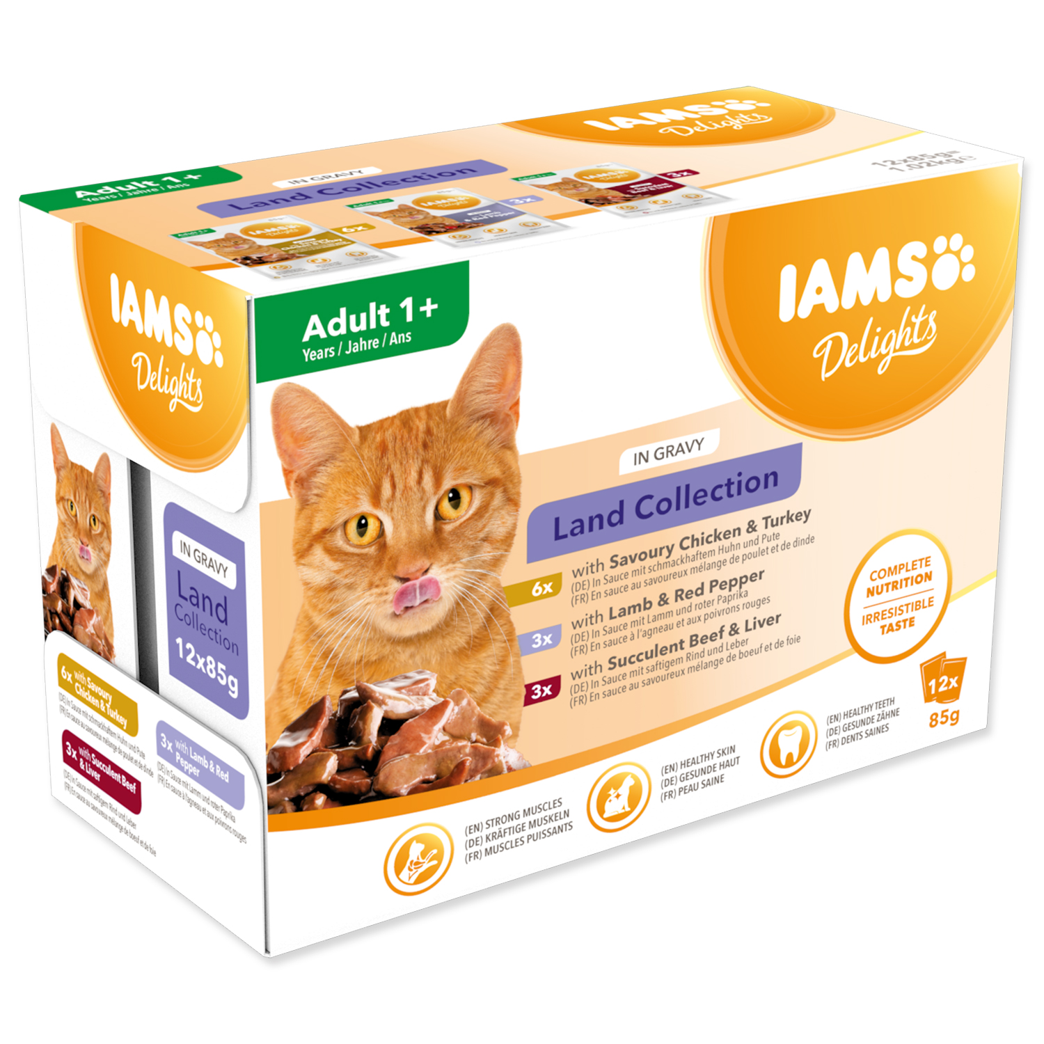 Iams, Dospělé mokré krmivo pro kočky, 12 x 85g