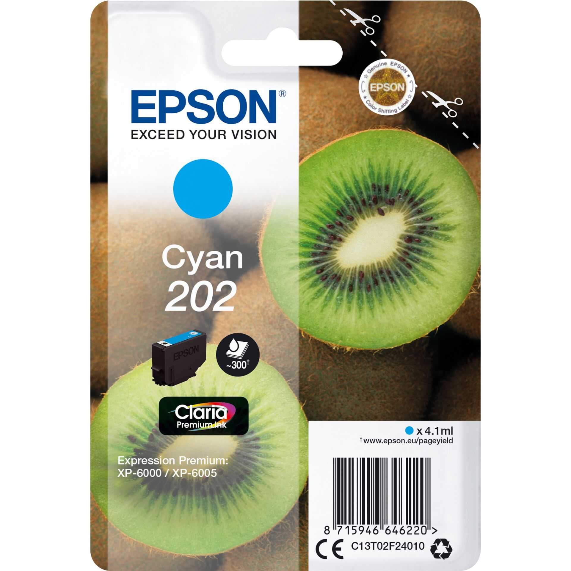 EPSON ink bar Singlepack "Kiwi" Cyan 202 Claria Premium Ink