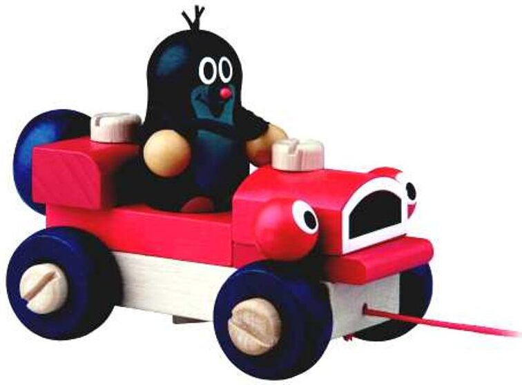 Krtek a mrkací auto dřevo tahací 14cm Herní figurky