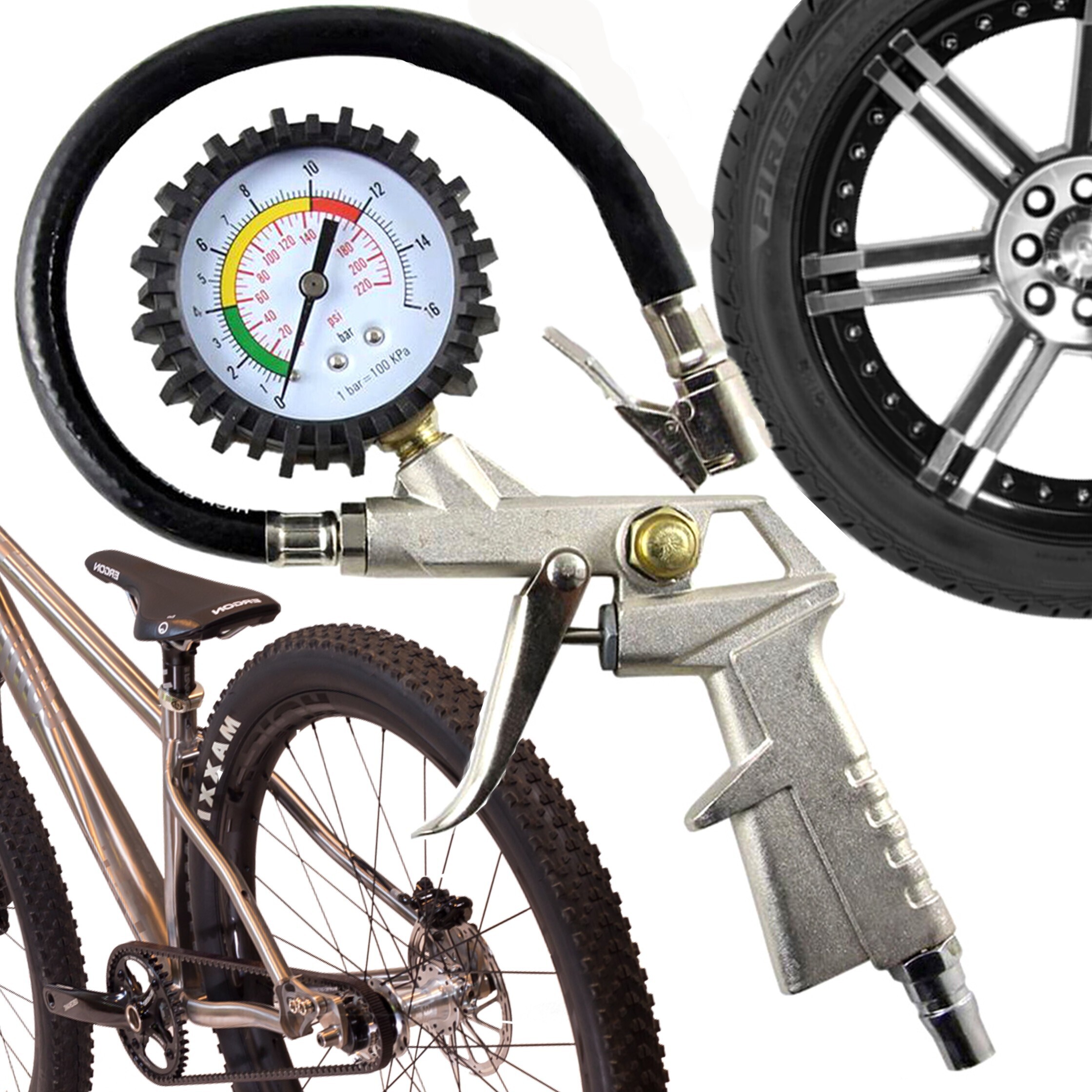 Manometer na Hustenie Pneumatík Pištoľ Nafukovačka Stlačený