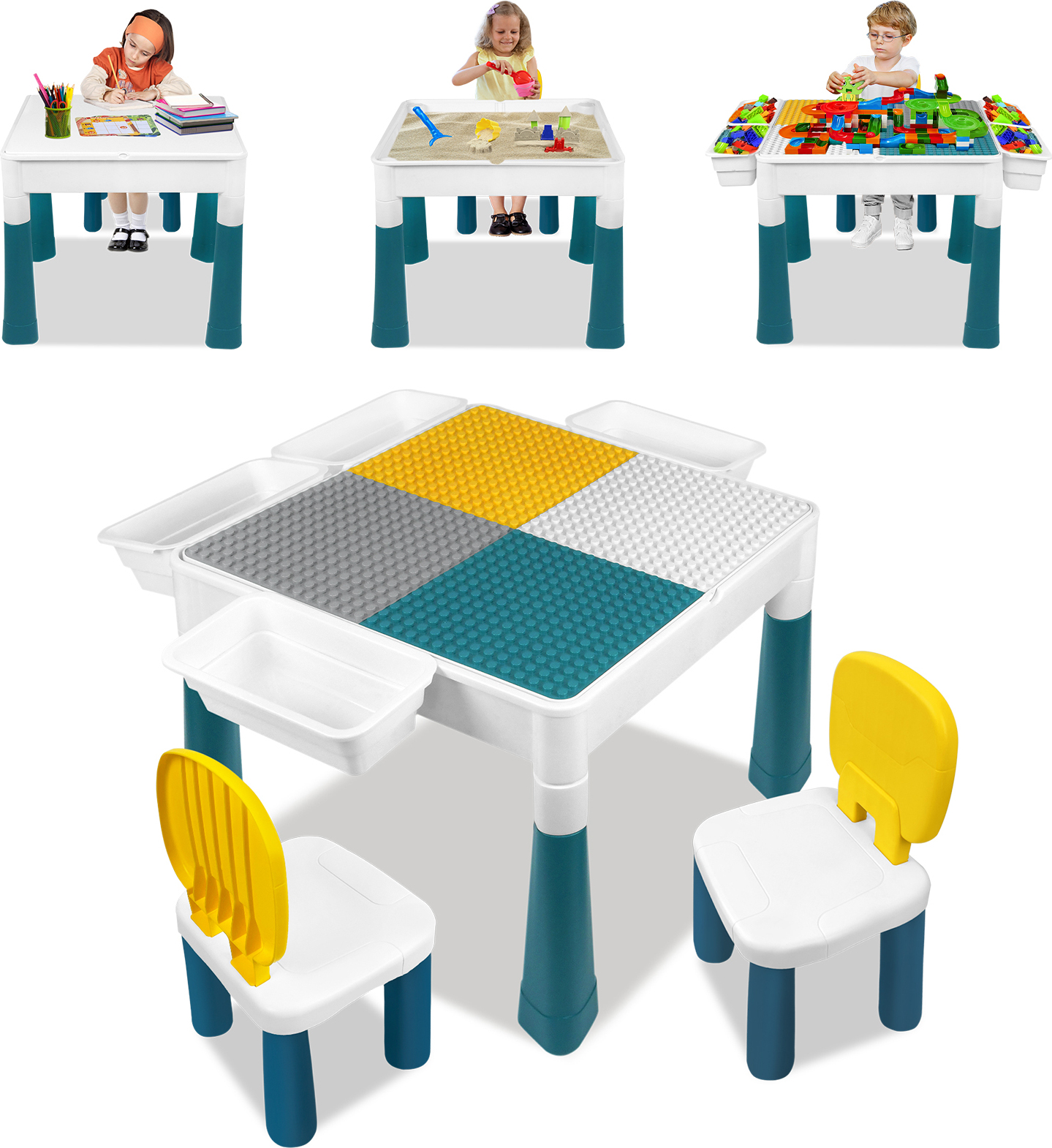 LARS360 Table d'enfant avec 2 chaises + 163 pièces de