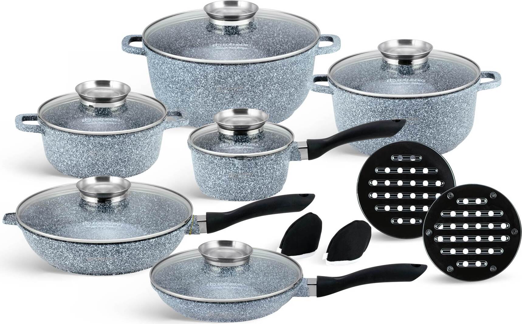 Set di pentole moderne da 16 pezzi, granito, INDUZIONE,