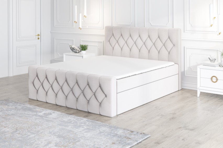 Boxspringbett ARI 140x200 Beige mit 2 Bettkästen & Topper