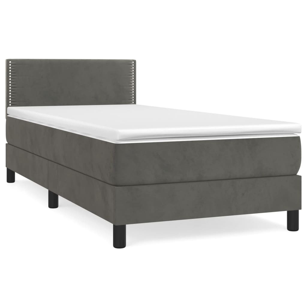 Lit boxspring vidaXL 90x200 cm gris foncé velours