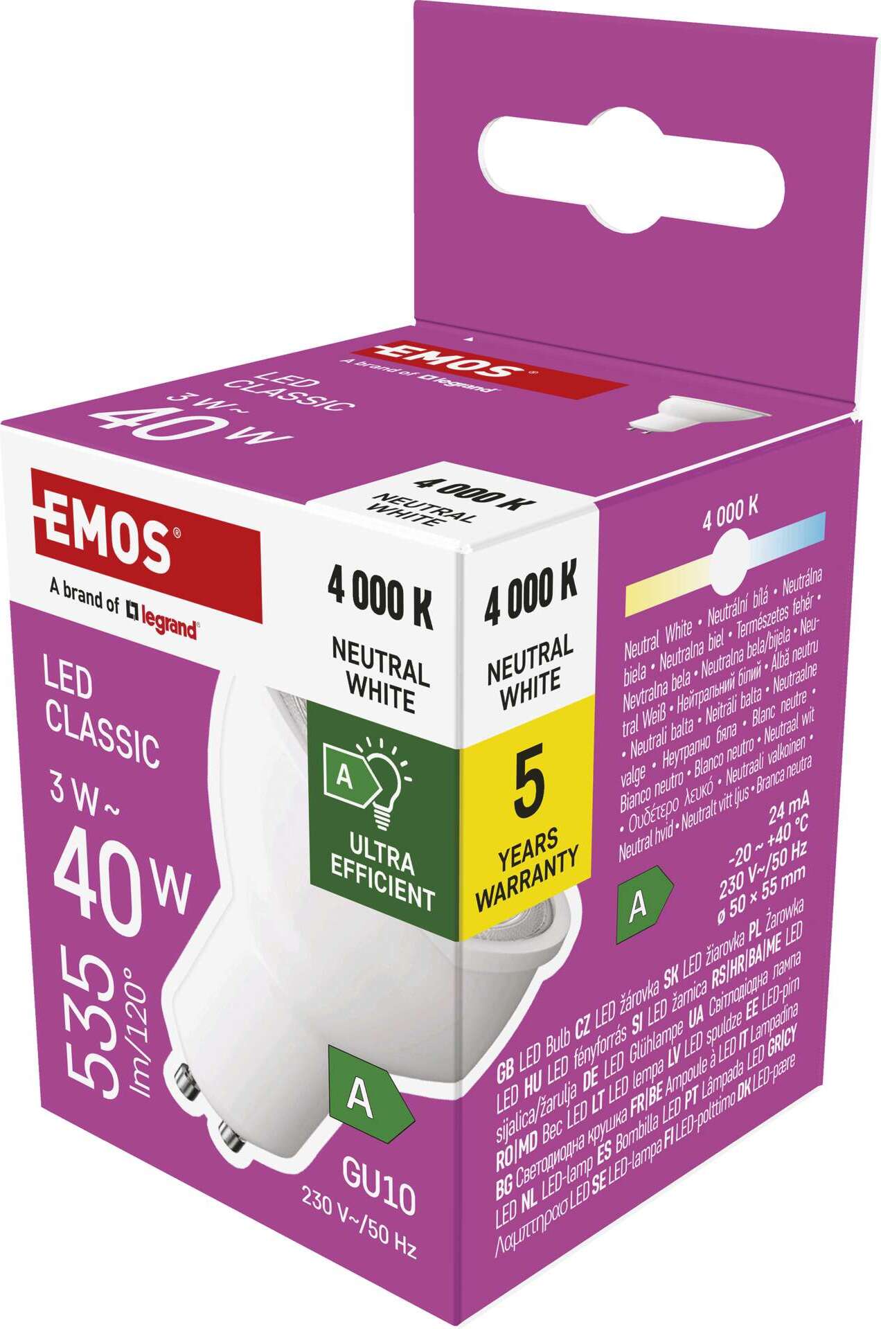 Emos Led Cls Mr16 3W(40W) 535Lm Gu10 Nw A Class Żarówki LED