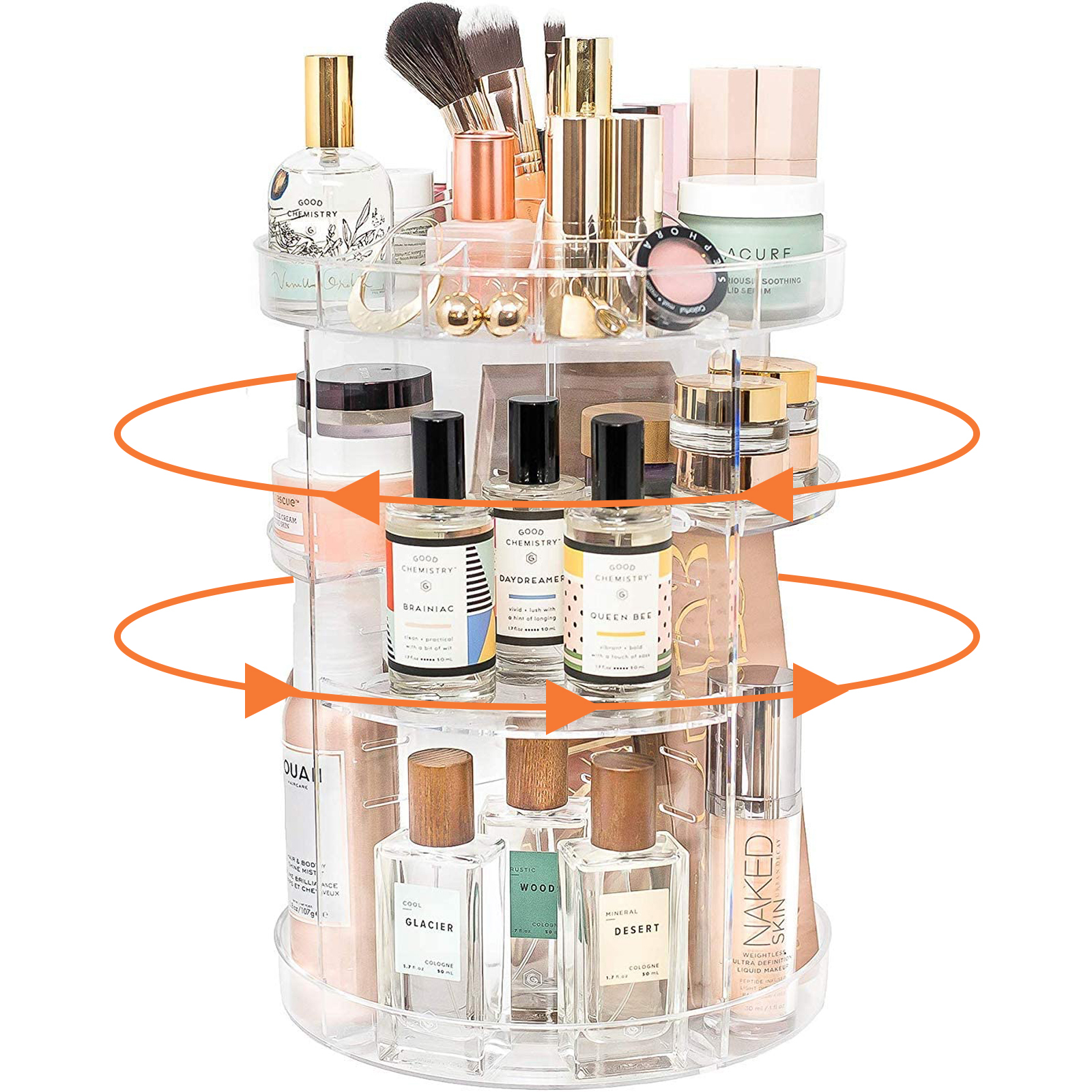 Organizér na make-up, otočný o 360°, výškovo nastaviteľný