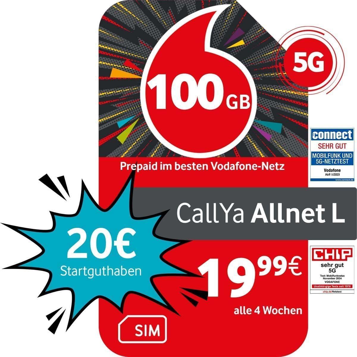 Vodafone Prepaid CallYa L|100 GB|20 EUR Startguthaben|ohne