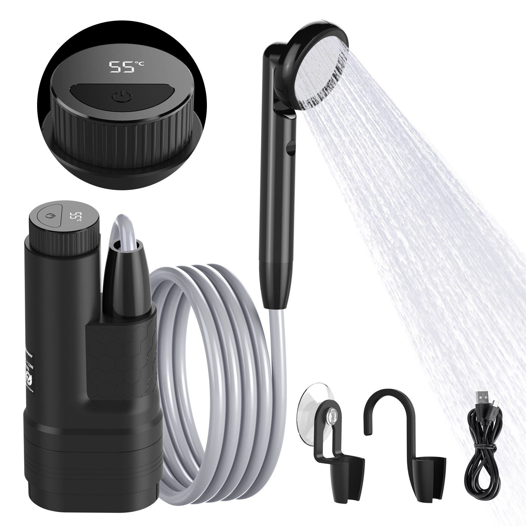 Prenosná kempingová sprcha, 4000 mAh kempingová sprcha s