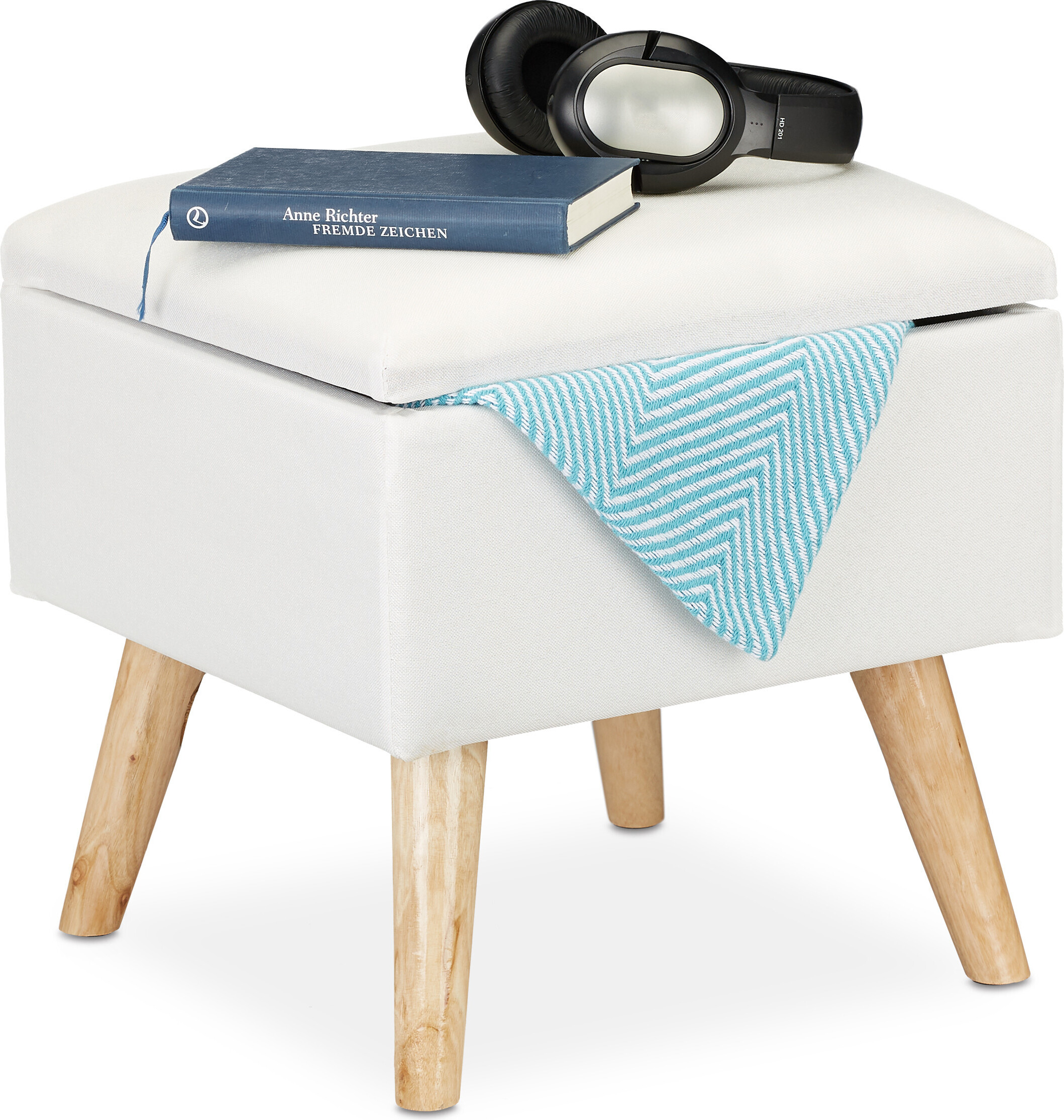 Relaxdays Weißer Hocker mit Ablage Beine bezogene