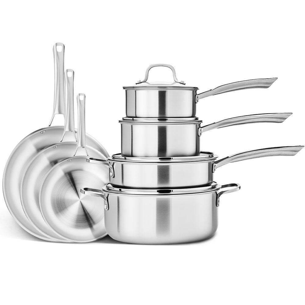set di pentole in acciaio inox da 7 pezzi, 3 padelle