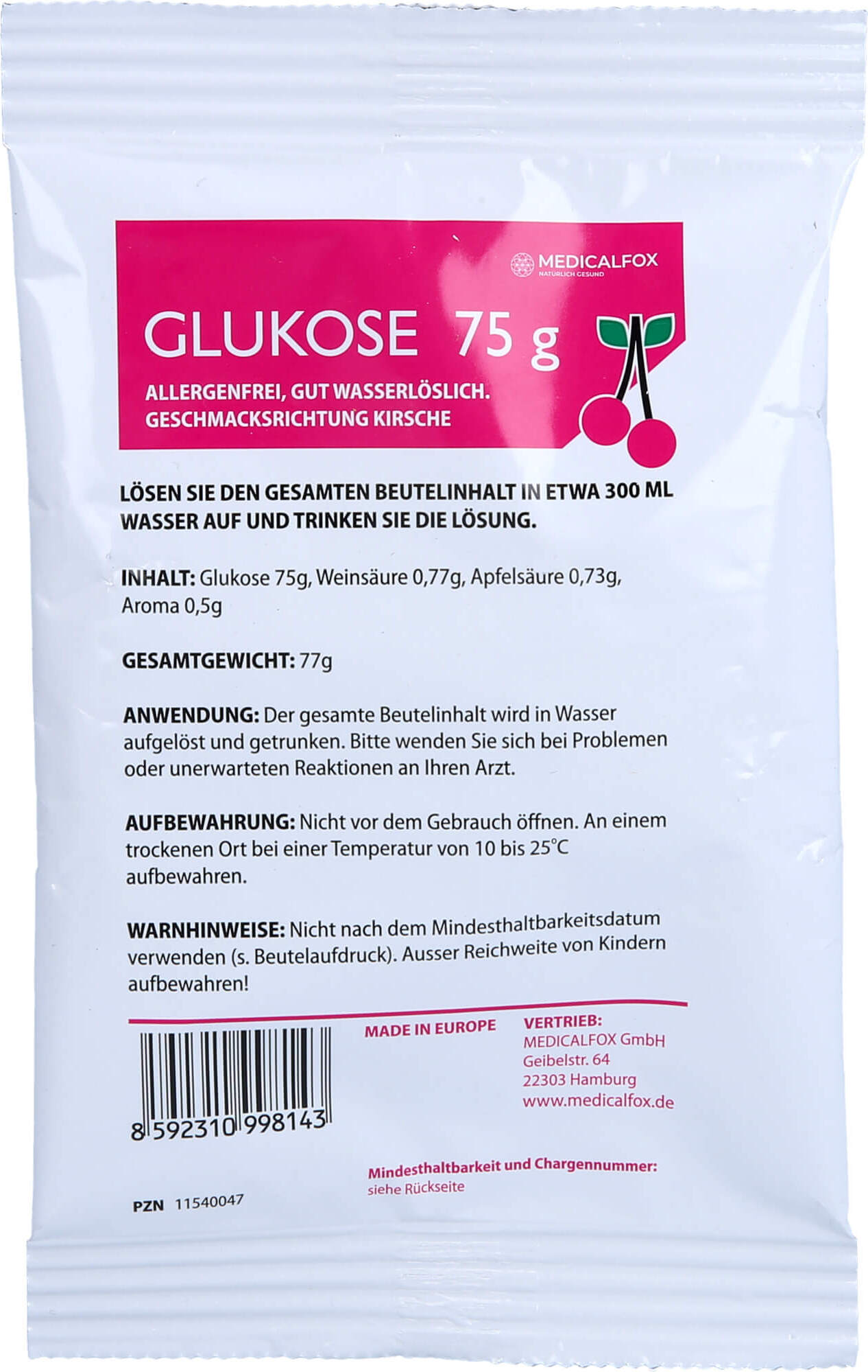 MEDICALFOX Glukose 75 g Pulver Kirsche, 75 g | Kaufland.de