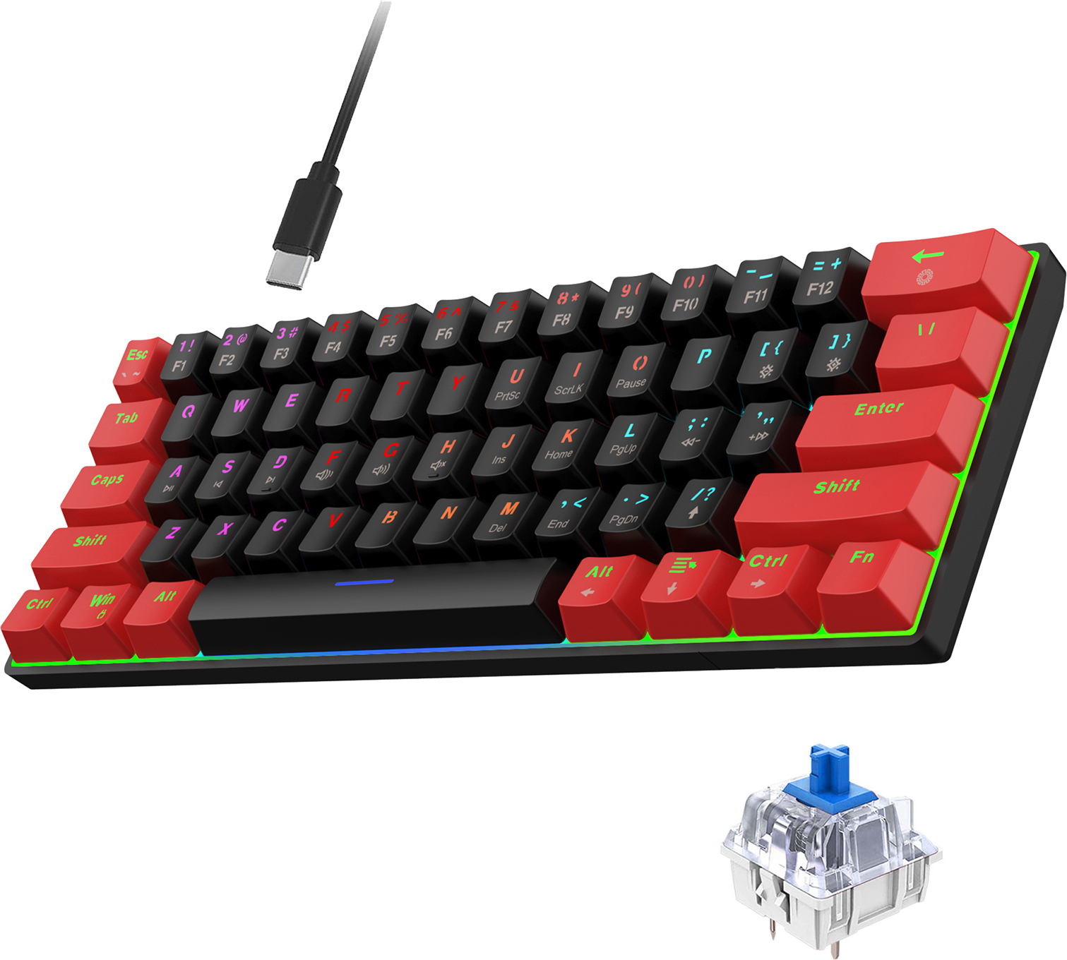 HXSJ V900 RGB Tastiera meccanica da gioco, 61 tasti