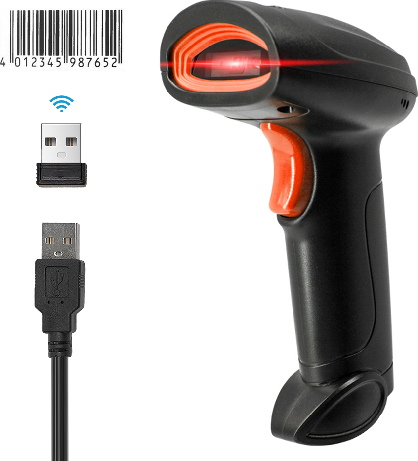 Bezdrôtový 1D snímač čiarových kódov, 2,4 G + USB kábel,