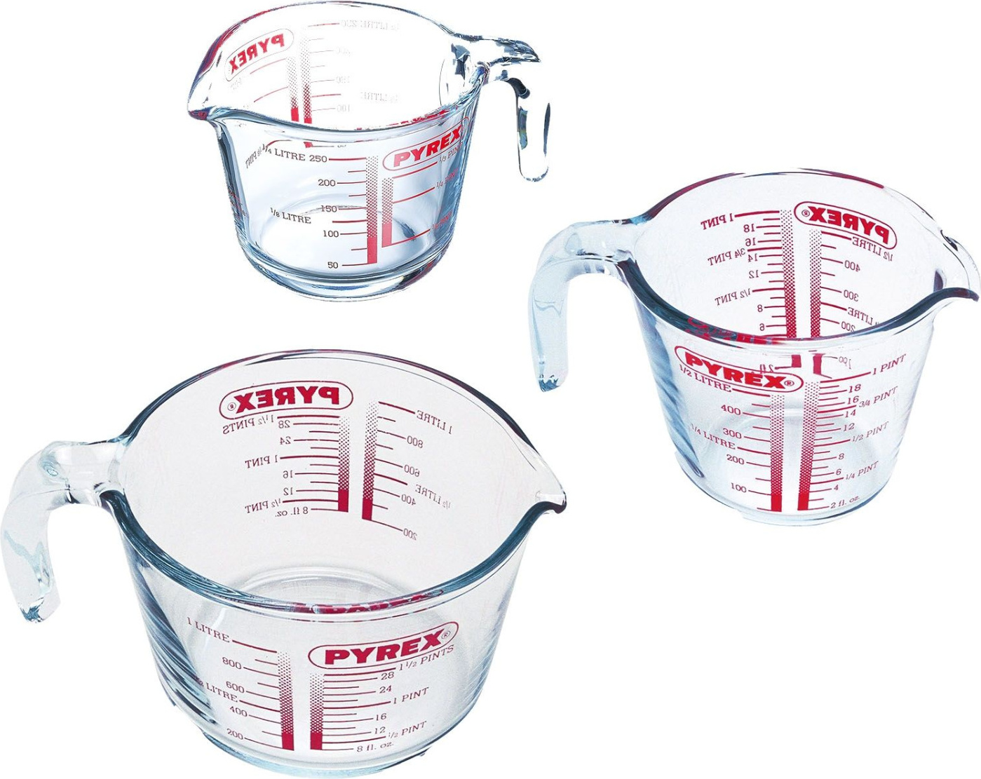 Pyrex Messbecher 3er Set Glas 0,25l 0,5l 1l Messbecher
