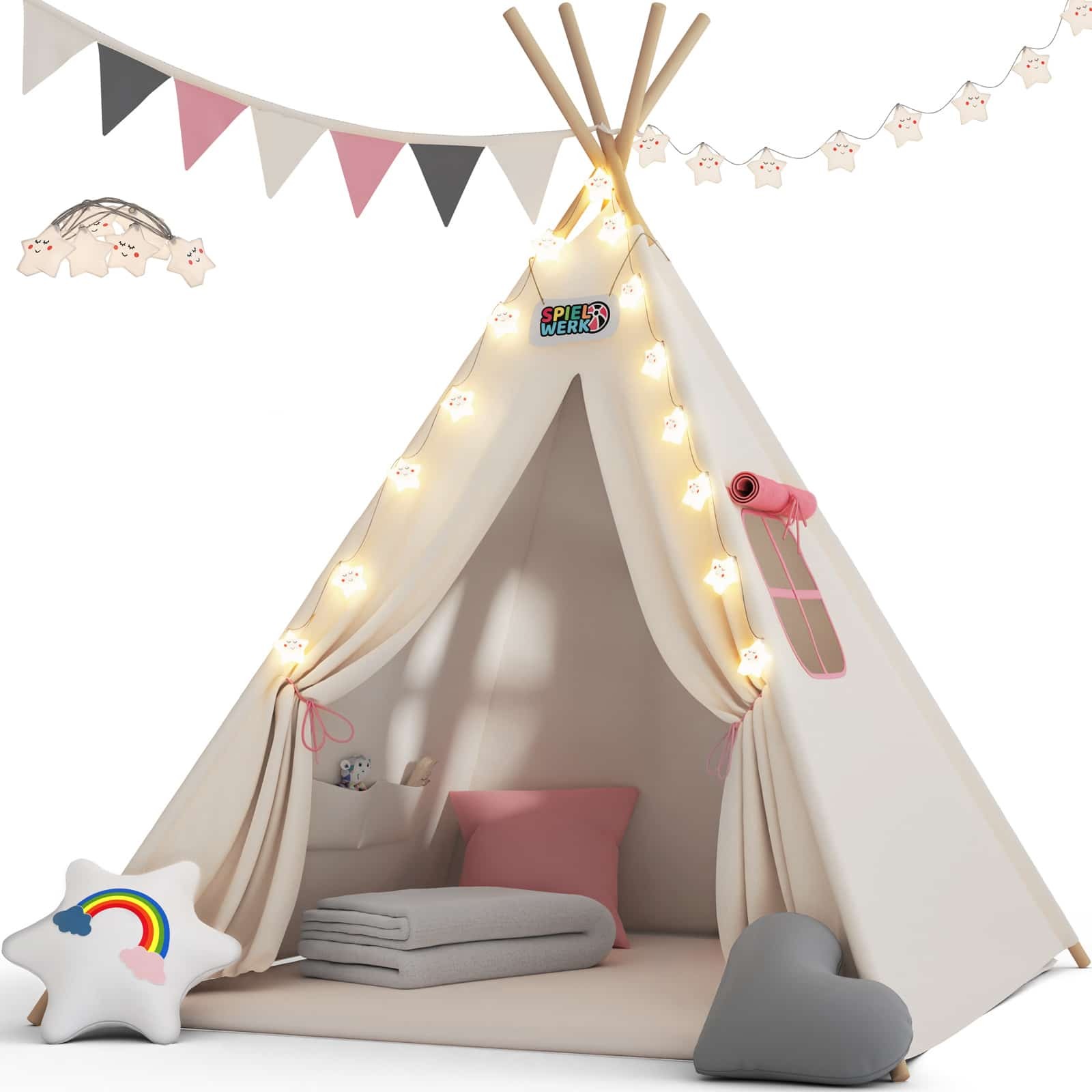 Tipi pour enfants JULIA, 120x120x160cm, beige/rose Auvents