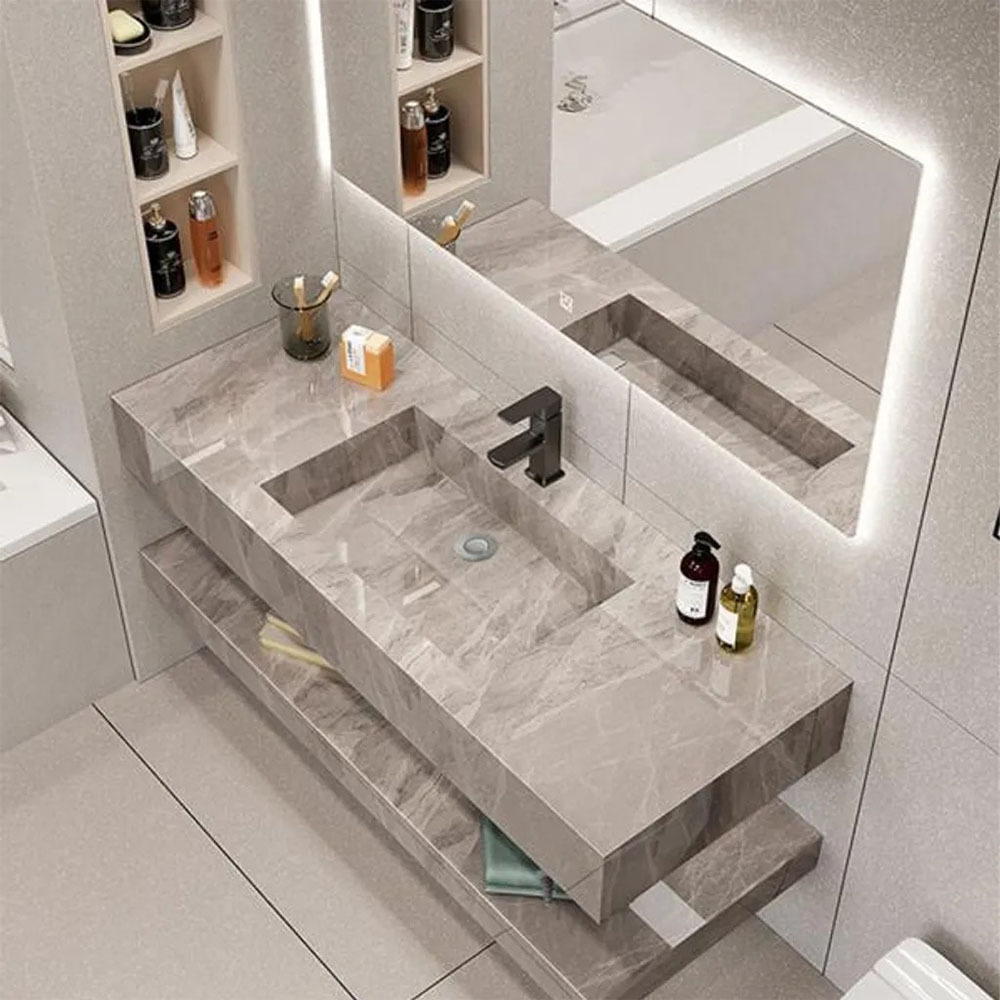 360Home Waschbecken Set LED-Spiegel BG120 Grau 120x55cm