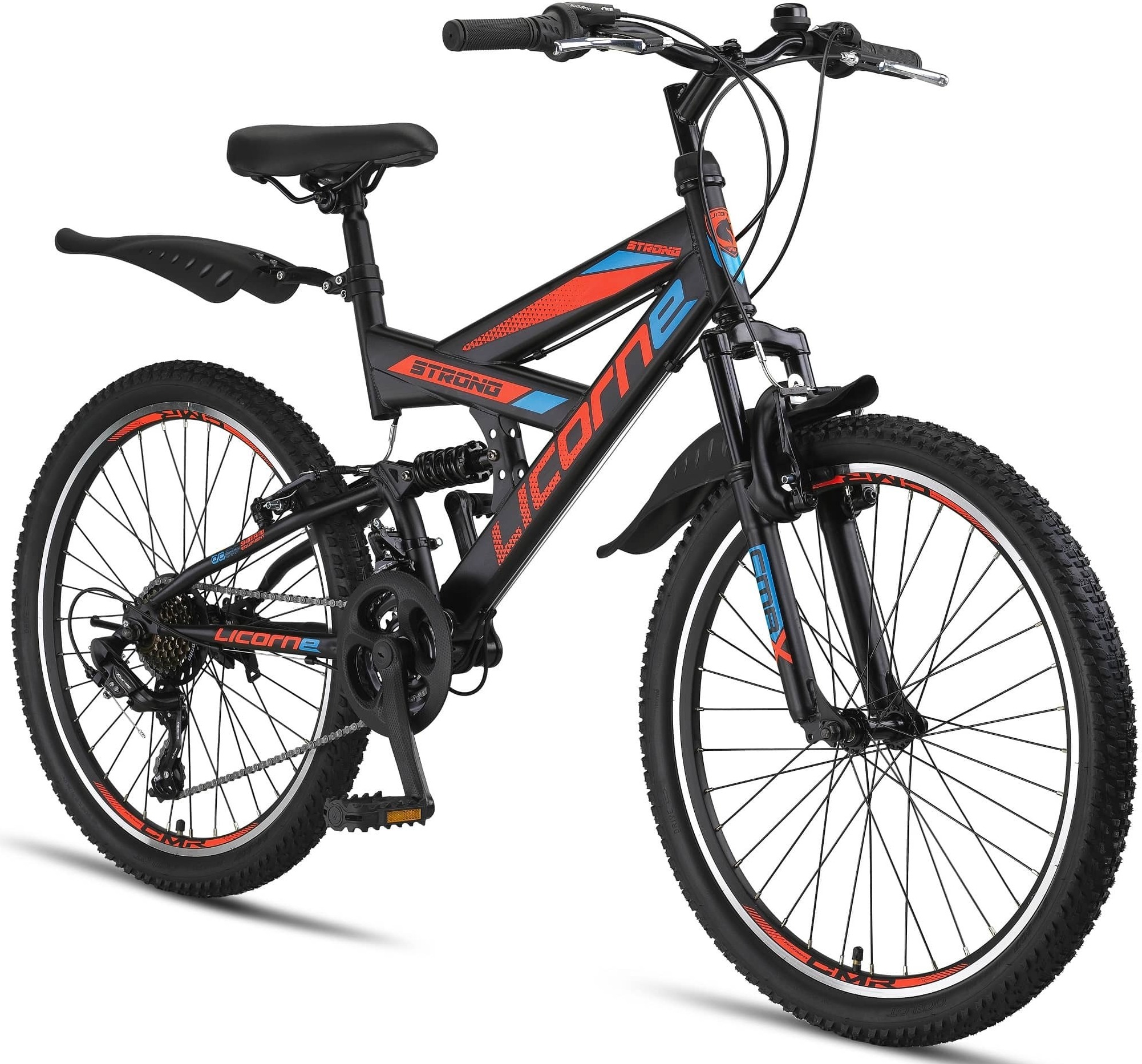 Licorne Bike Strong V Premium 24" MTB - Nero/Blu/Arancio