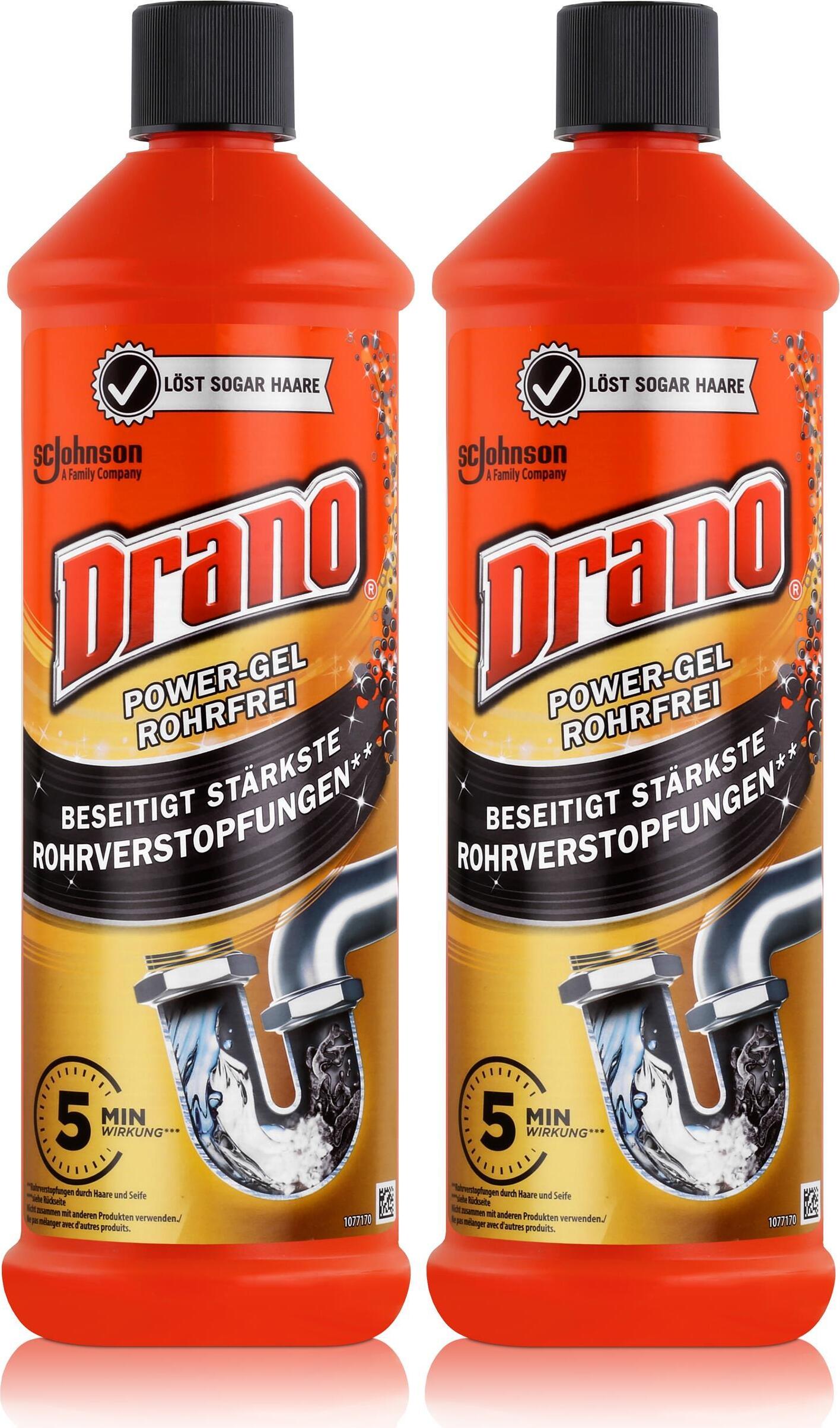 Drano Power-Gel Rohrfrei 1 Liter - Löst sogar Haare (2er