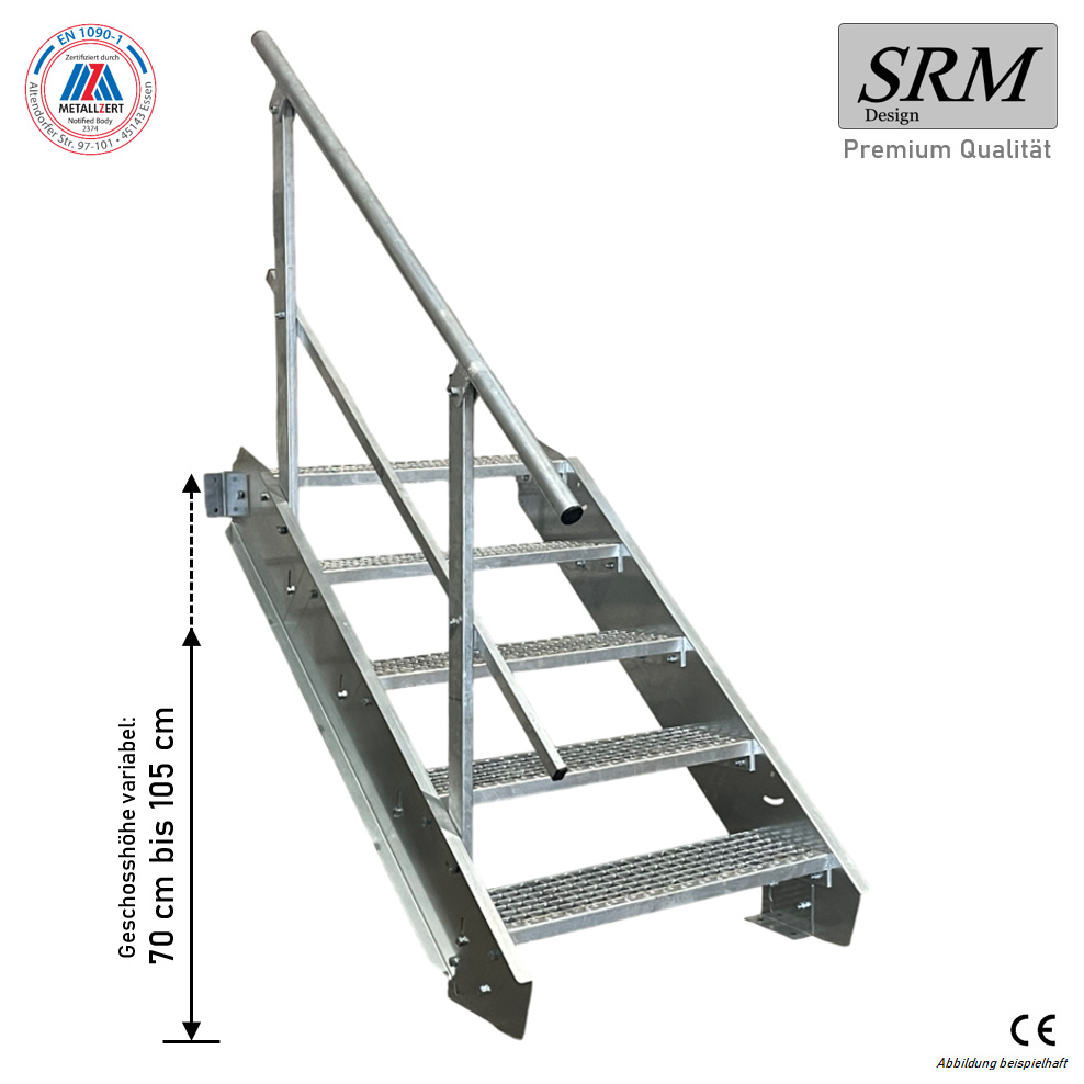 Scala in acciaio a 5 gradini, monofacciale, ringhiera 90 cm
