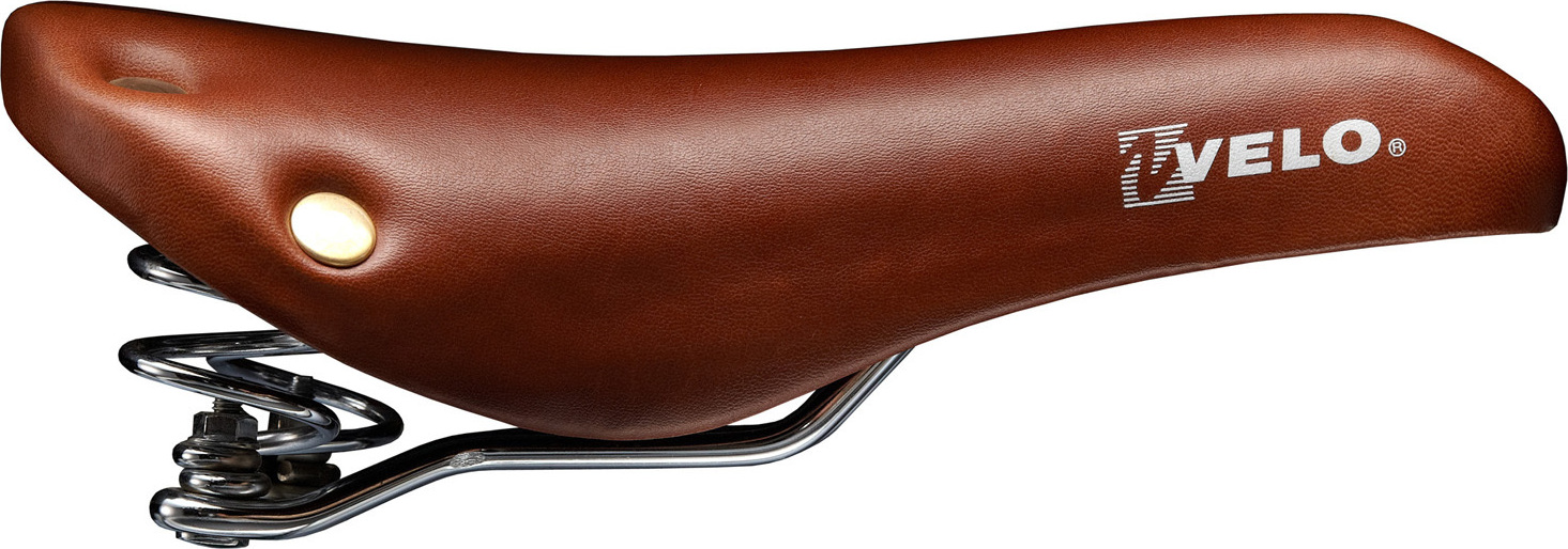 VELO Cyklistické sedlo s pružinou hnědá kůže + nýt