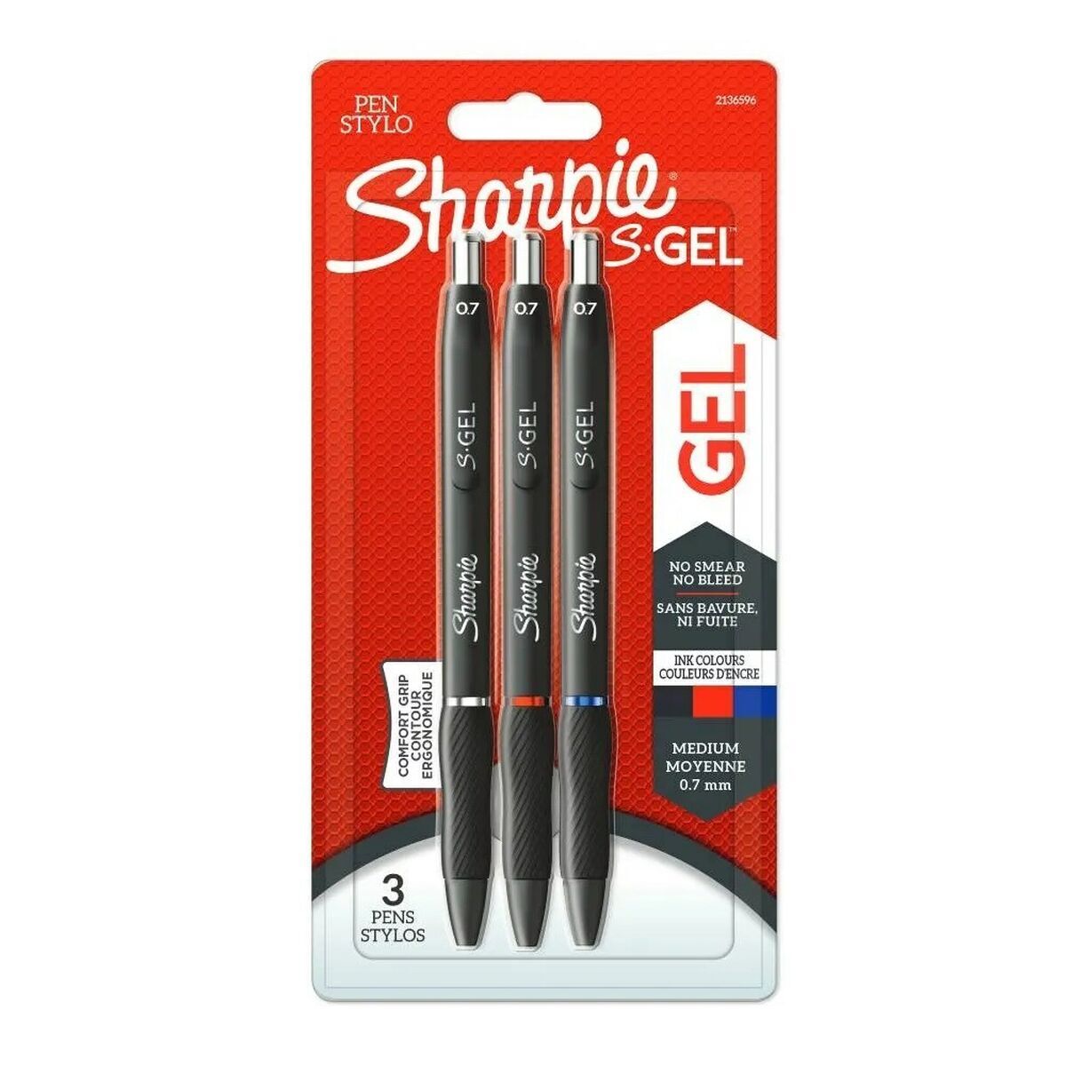 Sharpie 2136596 3x1 Sharpie S-Gel 0,7 mm schwarz/blau/rot