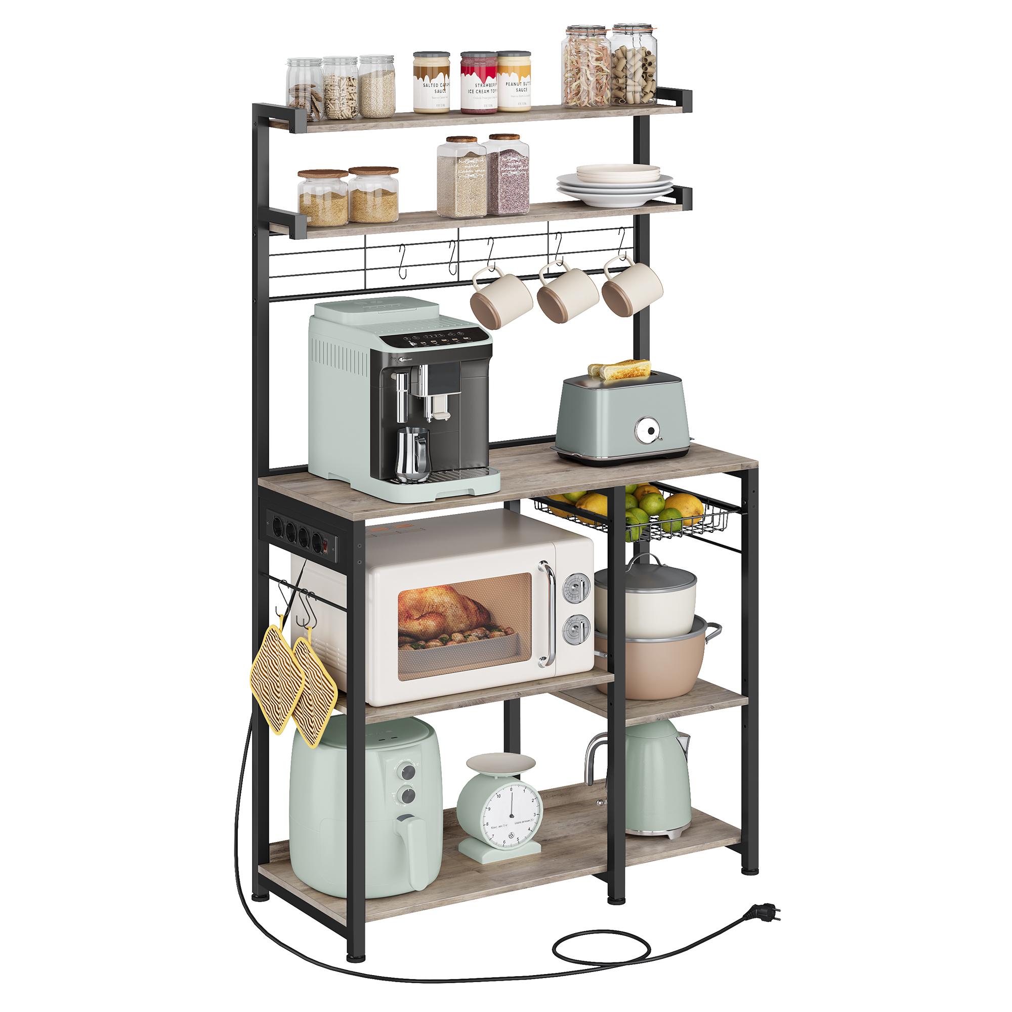 VASAGLE kuchyňská police se zásuvkami a 8 S-háčky