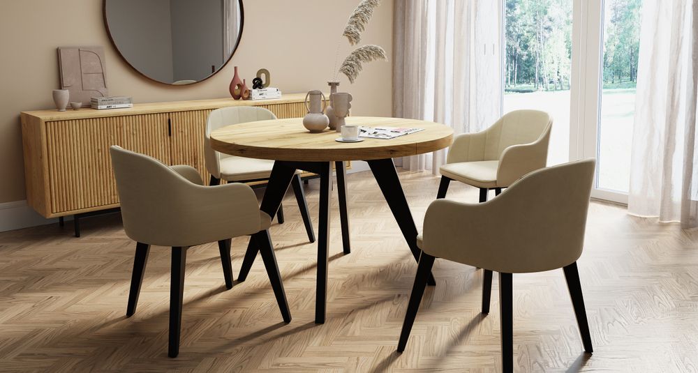 Runder Ausziehbarer Tisch für Esszimmer, LORA, Loft-Stil,