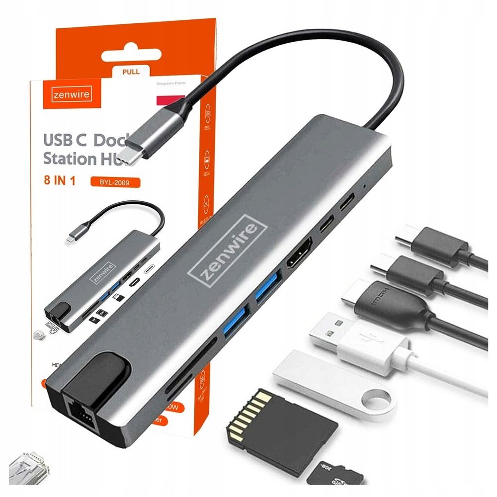 Zenwire HUB USB-C Adater 9 in 1 HDMI 4K RJ45 Ethernet SD