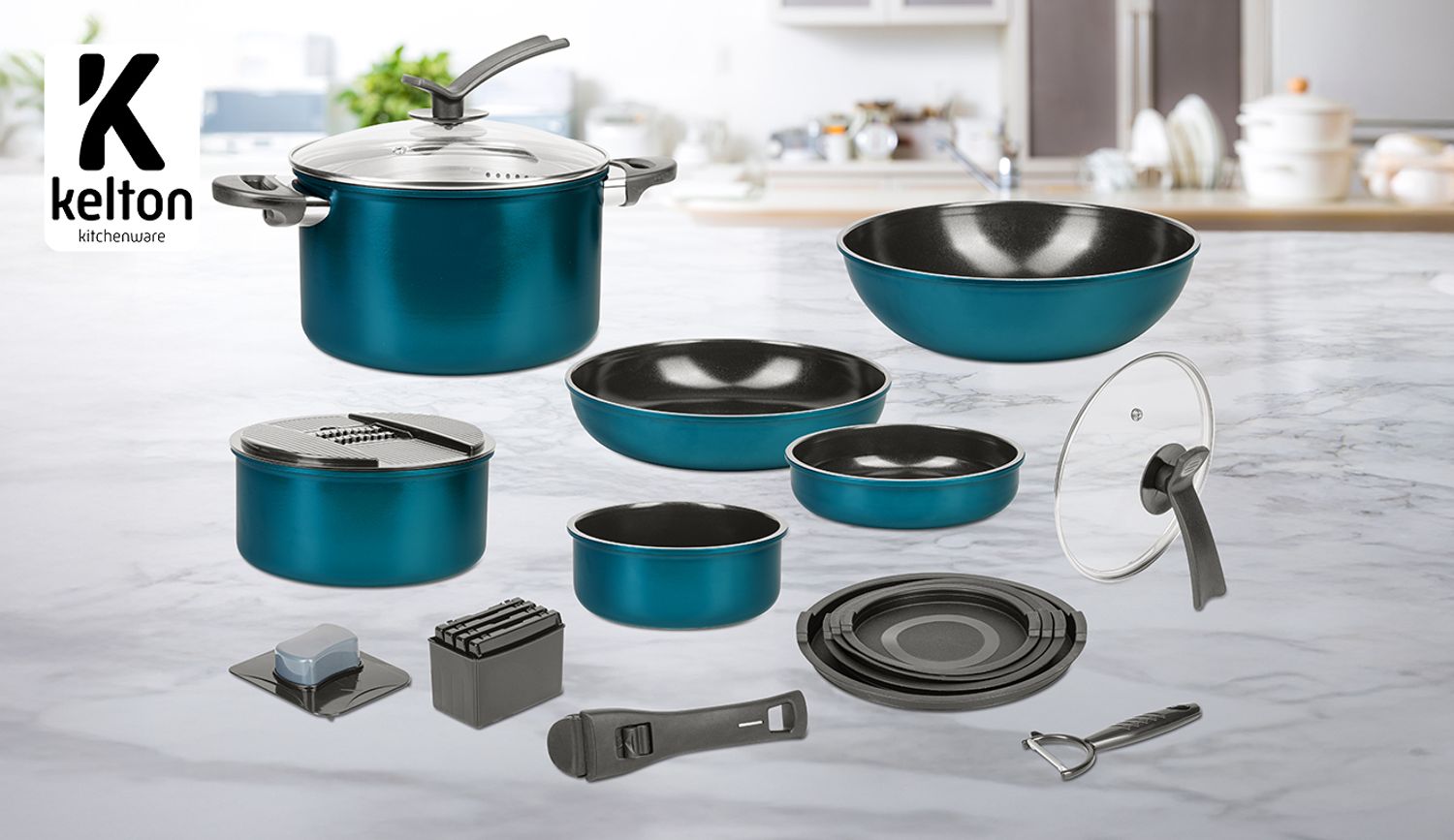 Kelton Pfannenset Töpfe Set 3 in 1 mit Deckel und