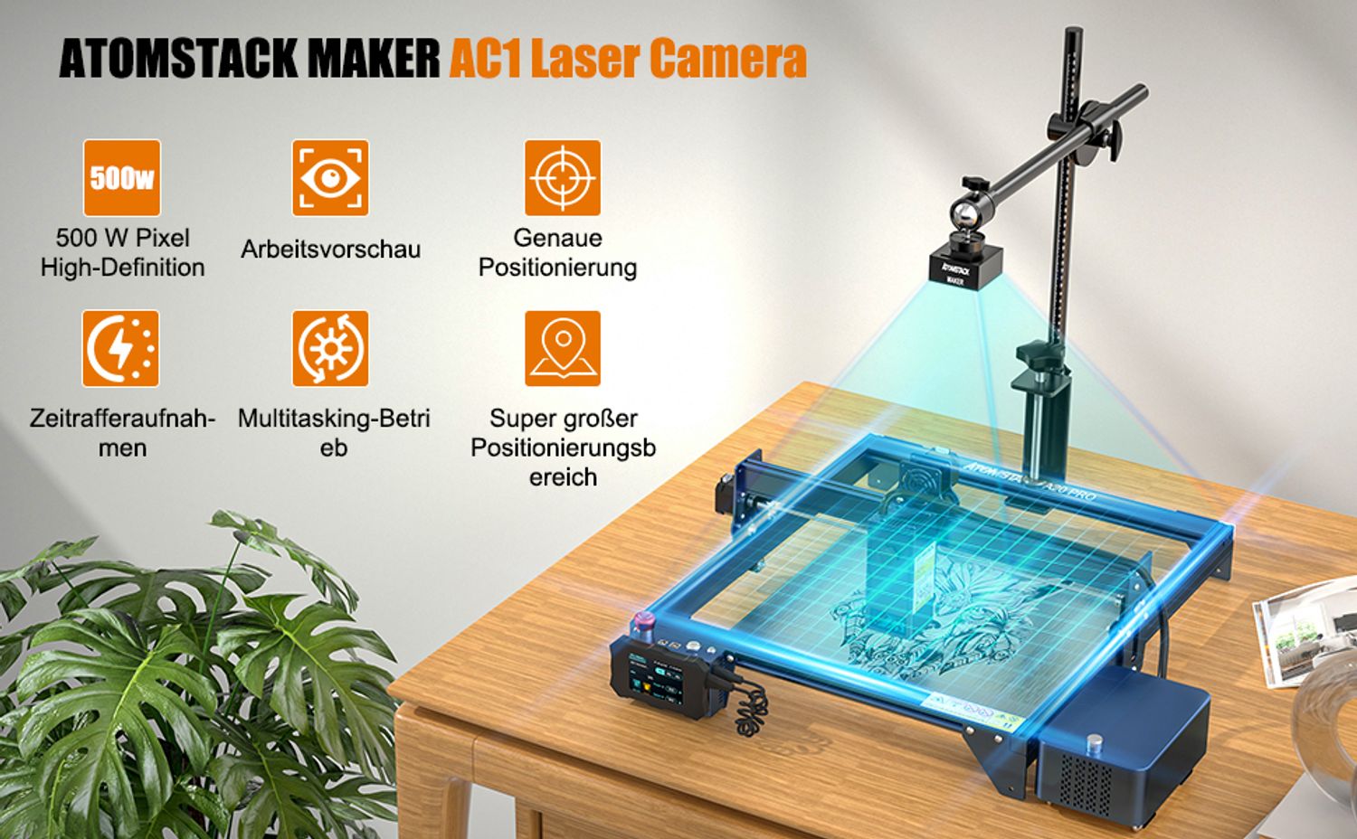 ATOMSTACK AC1 Lightburn Kamera – 500W Pixel, präzise