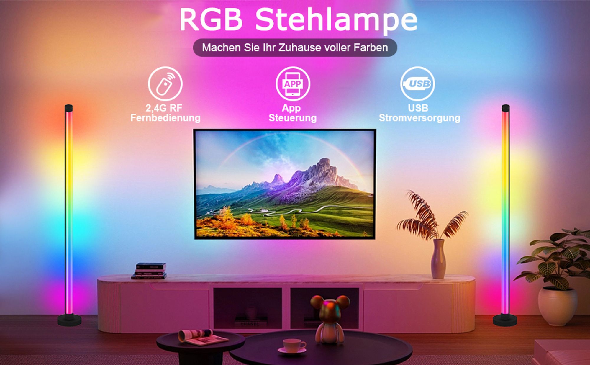 LED Stehlampe RGB Dimmbar Stehleuchte Bluetooth
