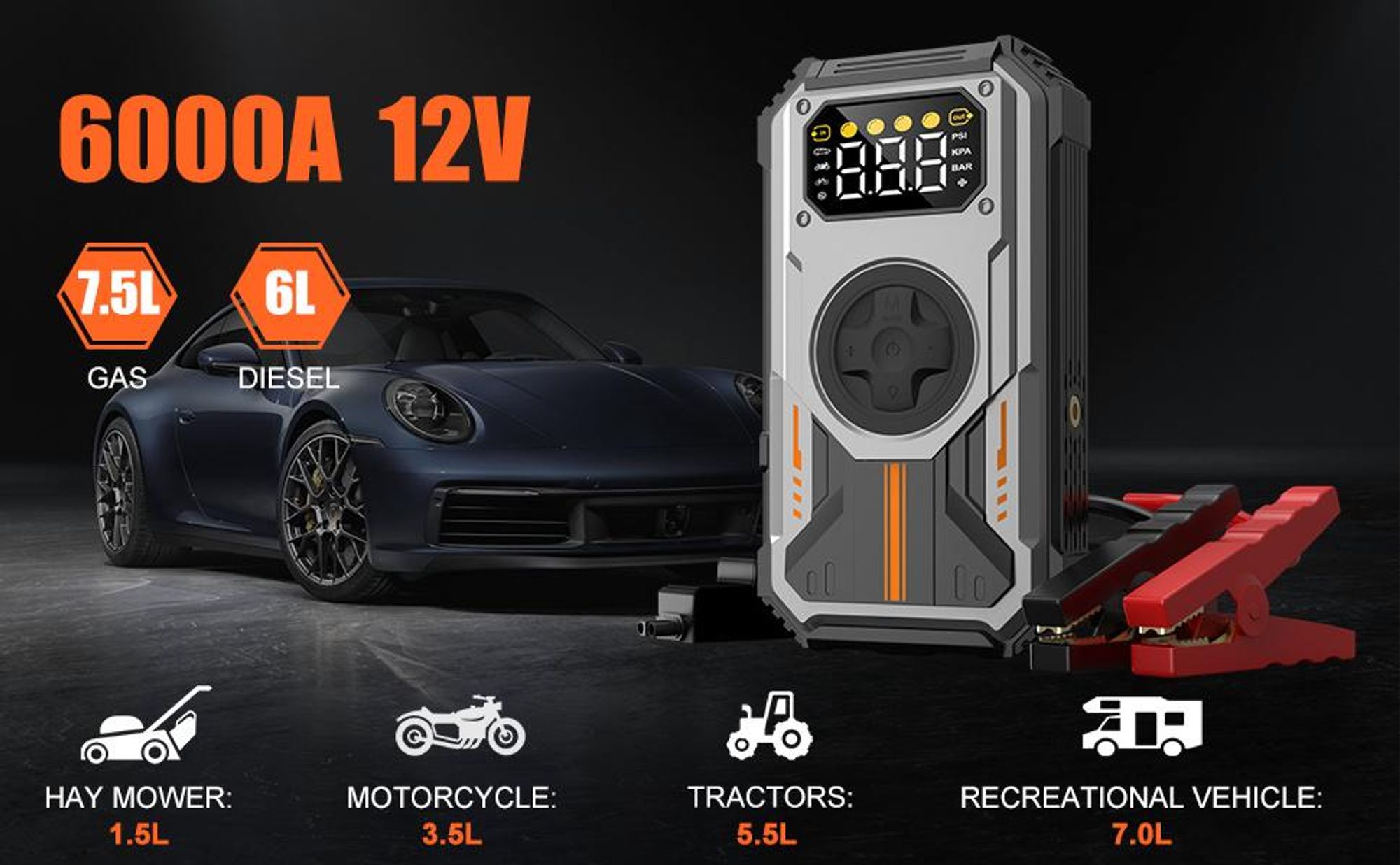 5 in1 Auto Starthilfe 6000A Spitze 12000mAh Jump Starter