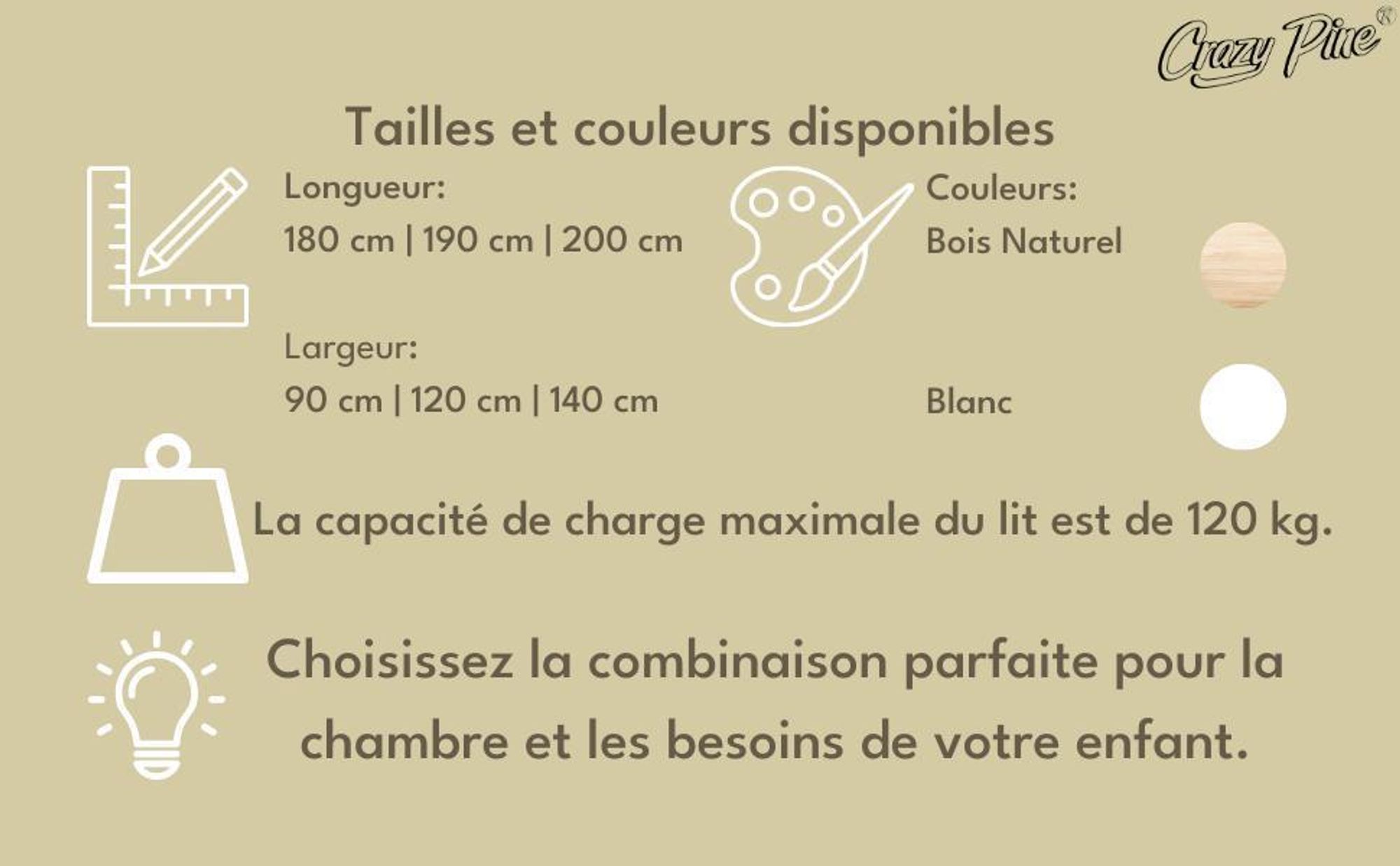 Lit d'enfant Crazy Pine 120x200 cm blanc Montessori