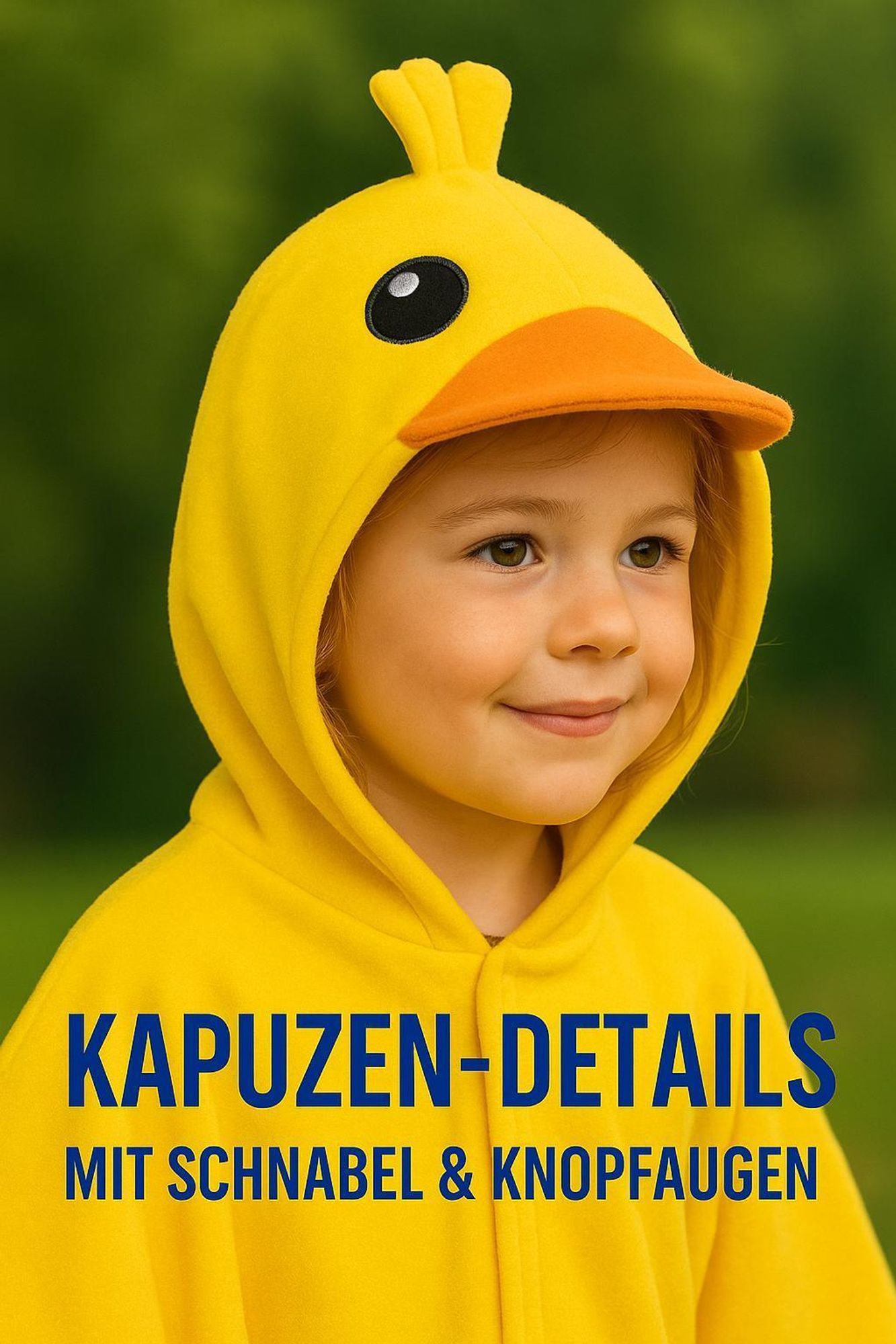 Kinder Kostüm Ente – gelber Fleece Poncho mit Kapuze