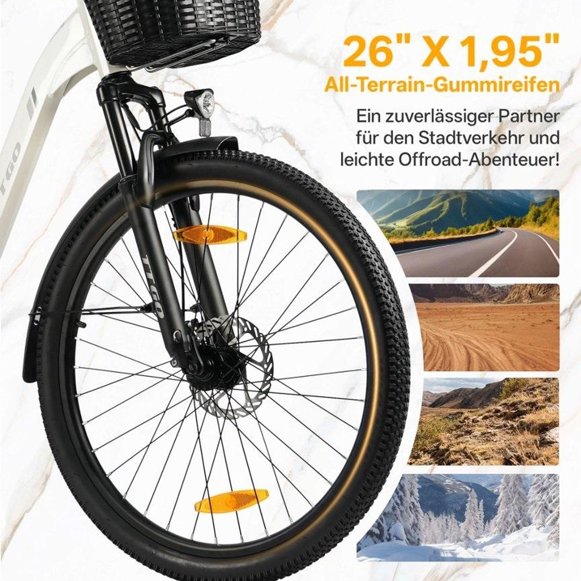 E-Bike, Elektrofahrrad 26'' Trekkingrad E-Cityrad mit 36V