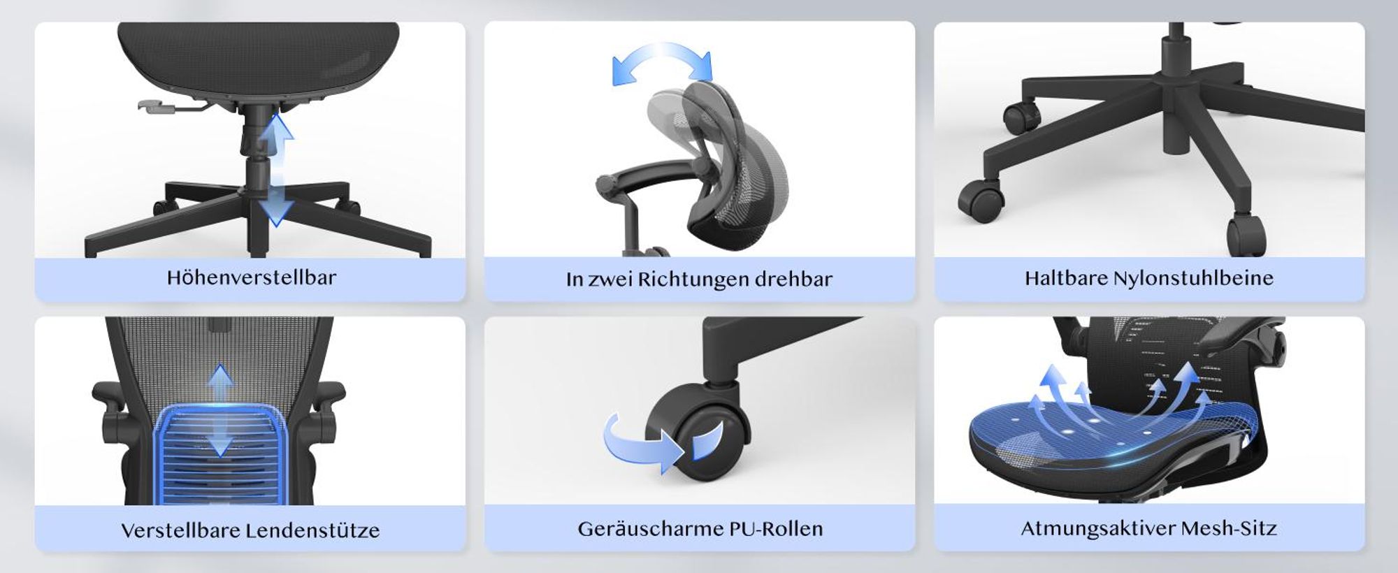 FLEXISPOT Ergonomischer Bürostuhl, 3D-Kopfstütze,