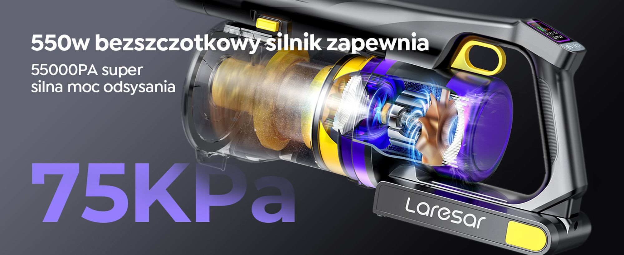 Laresar X11 Bezprzewodowy odkurzacz, 550 W/75 000 Pa