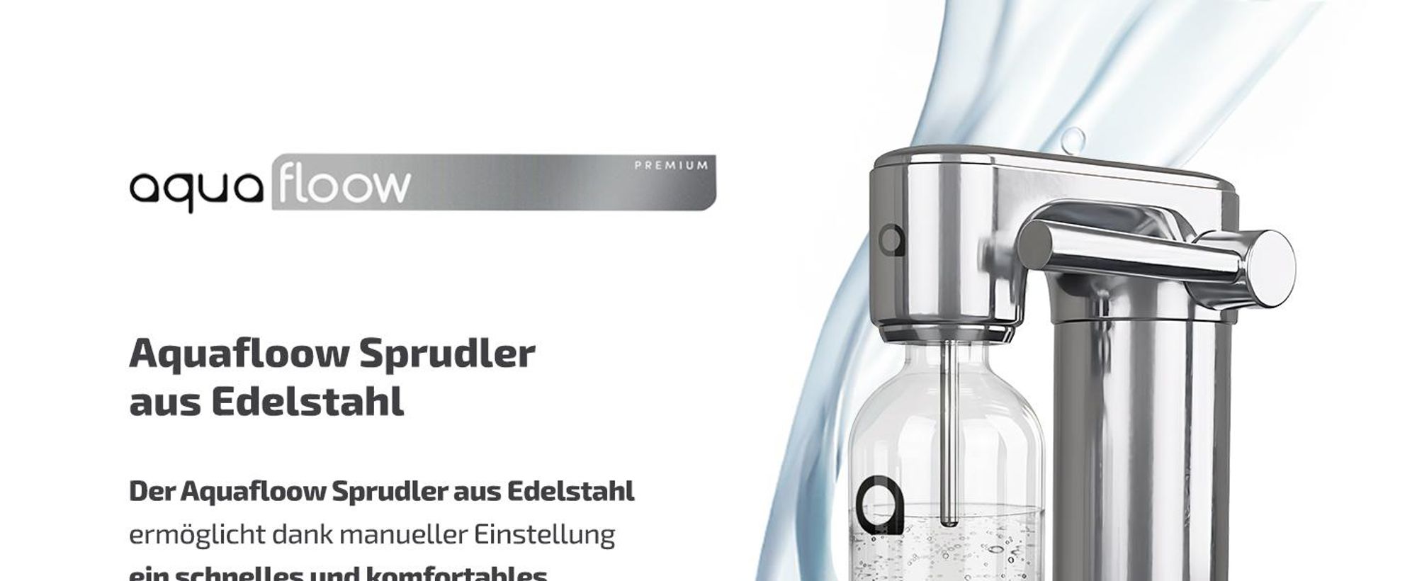 Aquafloow Edelstahl Bubbwater Sprudler – Set mit 2 Flaschen