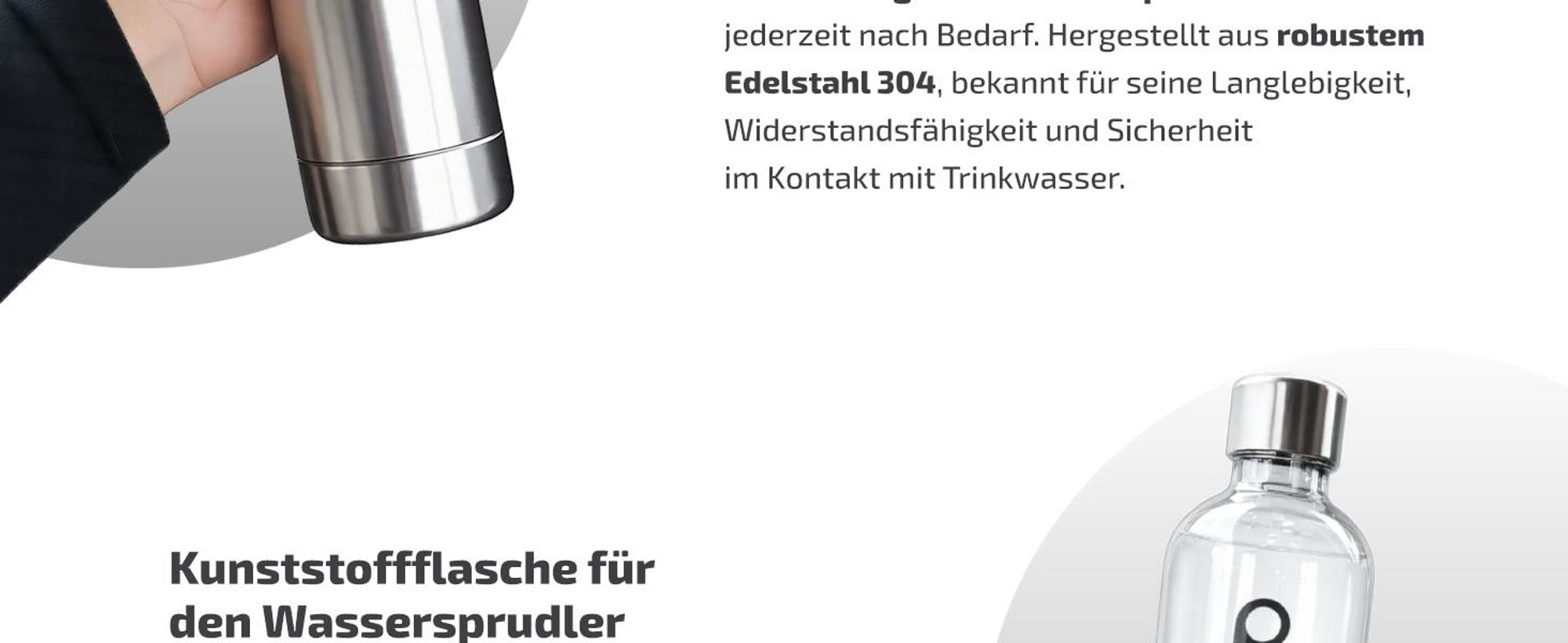 Aquafloow Edelstahl Bubbwater Sprudler – Set mit 2 Flaschen