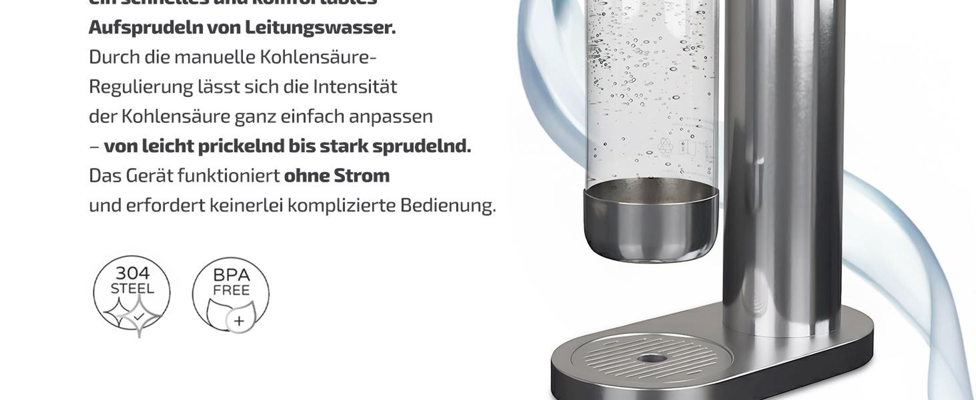 Aquafloow Edelstahl Bubbwater Sprudler – Set mit 2 Flaschen